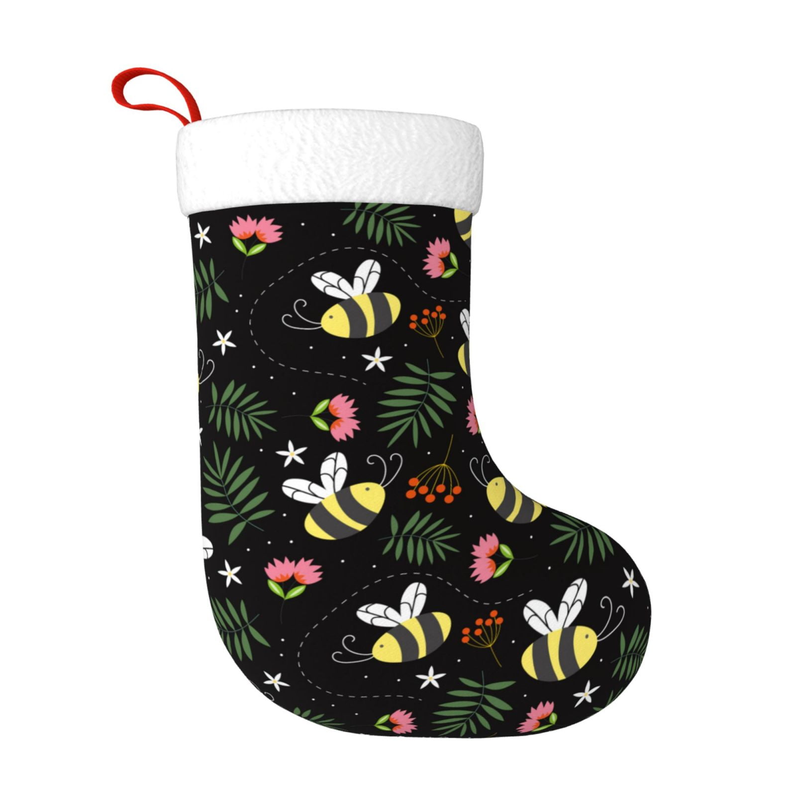 Daiia Bees Print Christmas Stocking，18"Large Knitted Xmas Stocking for ...