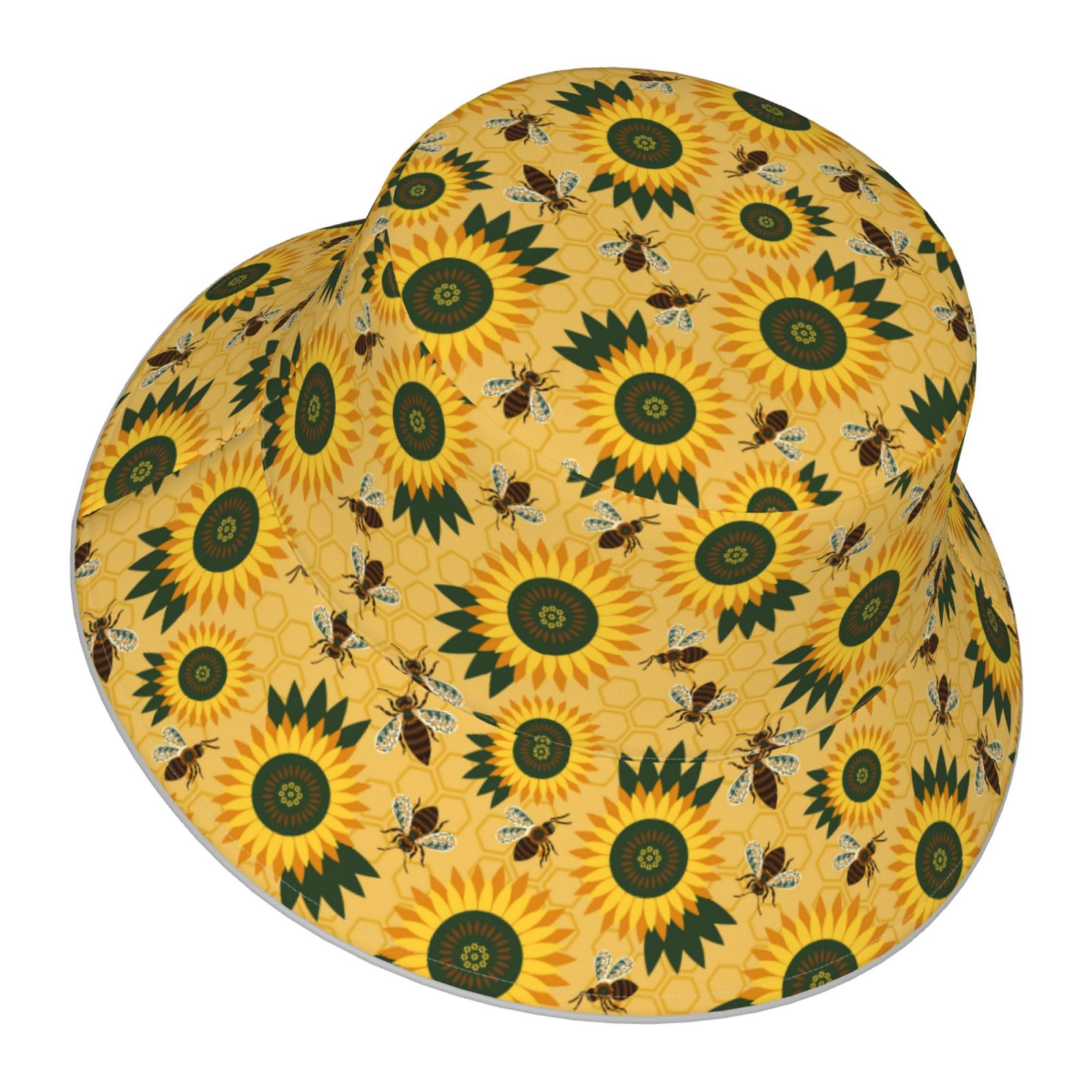 Daiia Bees and Sunflowers Pattern Bucket Hat - Trendy Cotton Sun Hat ...