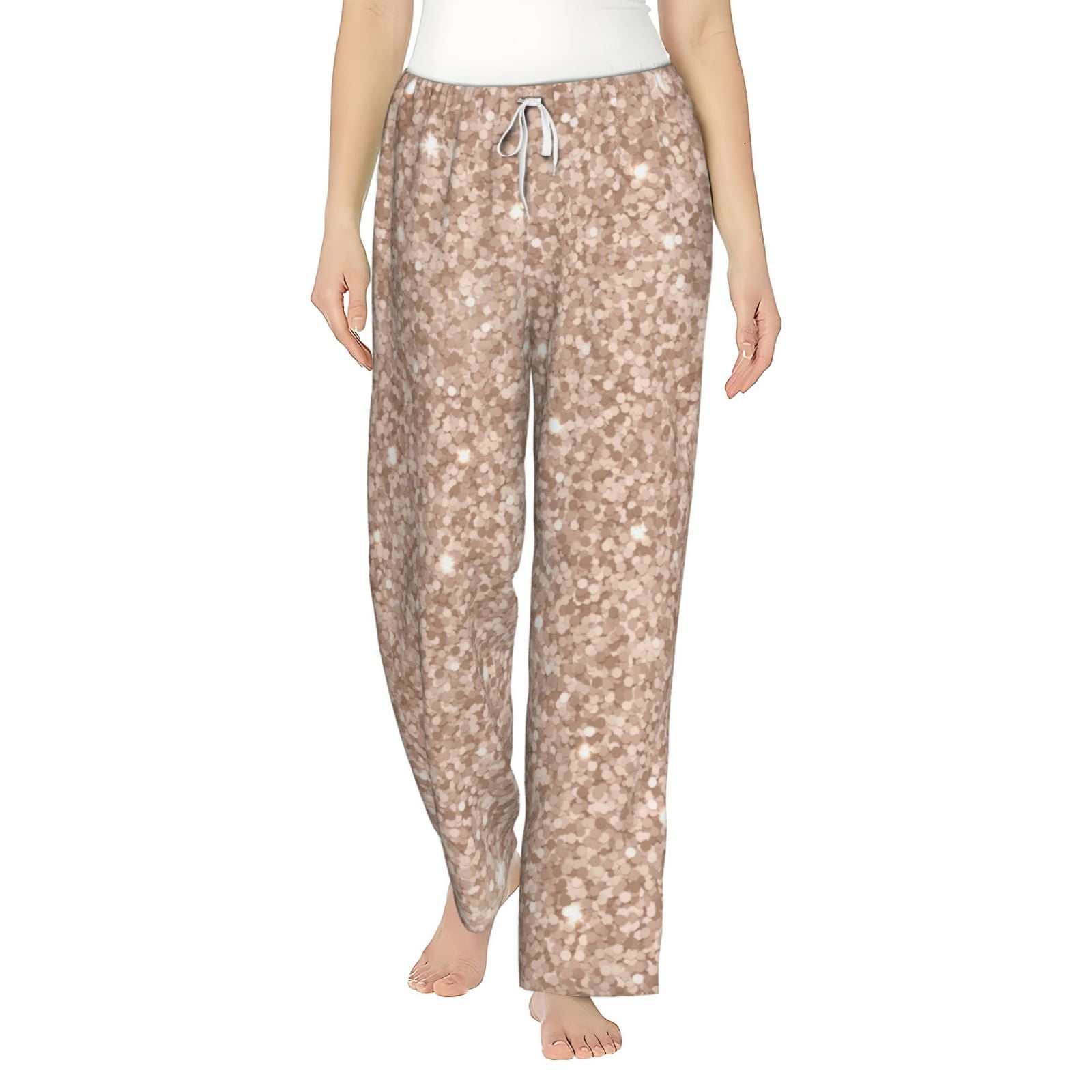 Daiia Beige Sparkling Glitter Women's Sleep Pant with Pockets and ...