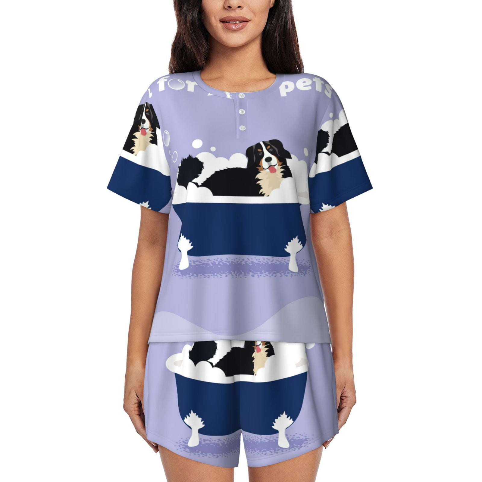 Daiia Bernese Mountain Dog Sitting Bath Tub Pattern Womens Pajama Sets ...