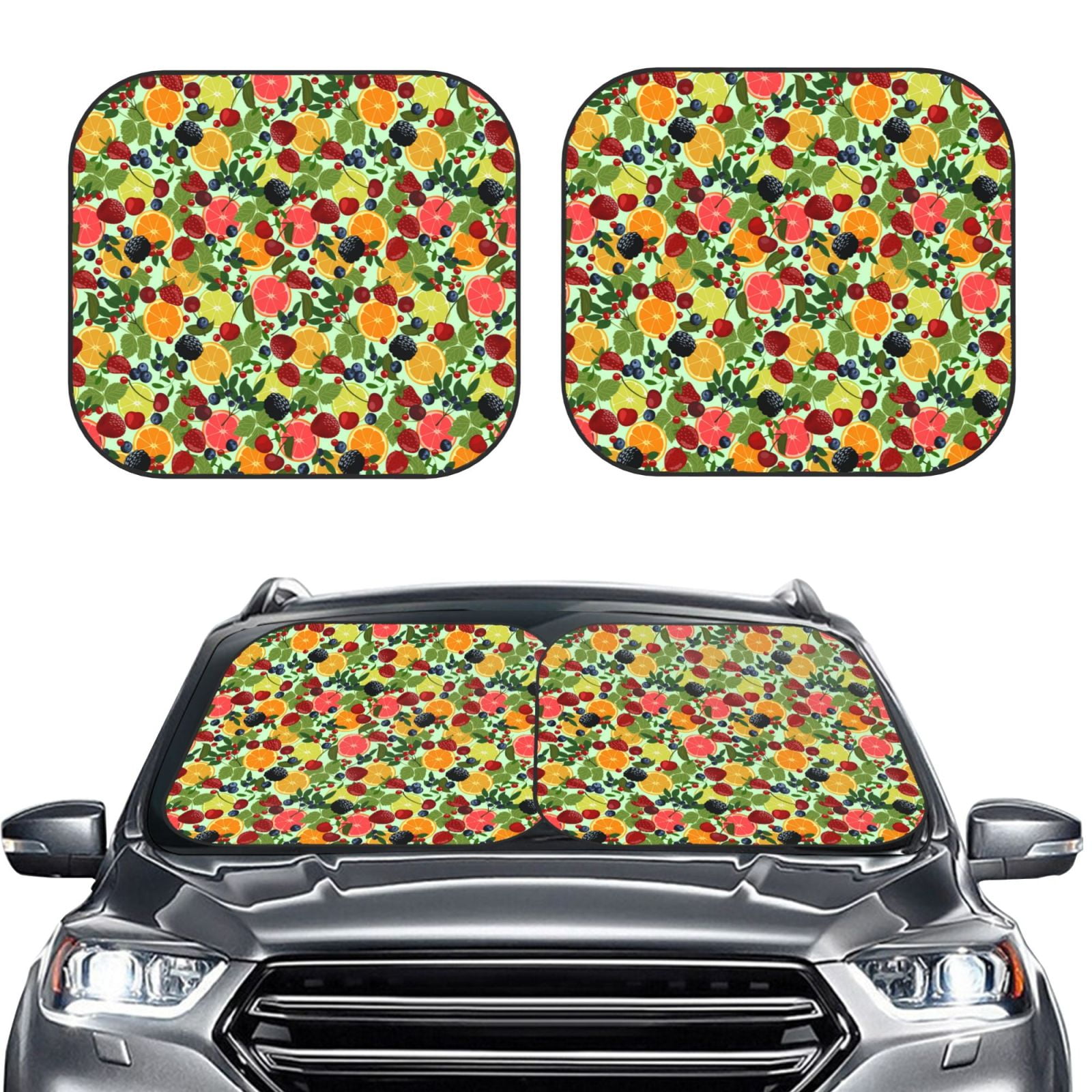 Daiia Berries And Citrus 2PCS Car Windshield Sun Shade, Foldable Sun ...