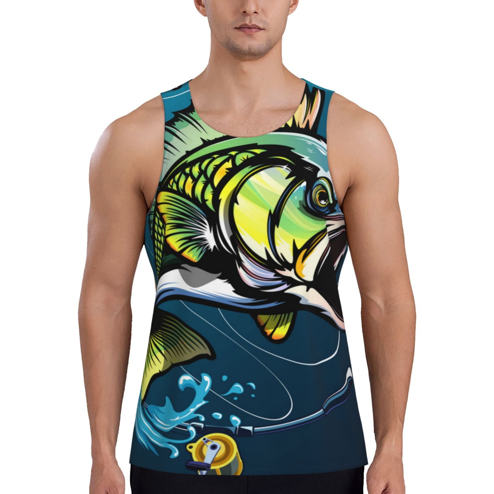 Daiia Big bass fish1 Printed Men's Quick Dry Fit Muscle Tank Top Slim-Fit Tank Workout Tank Top ...