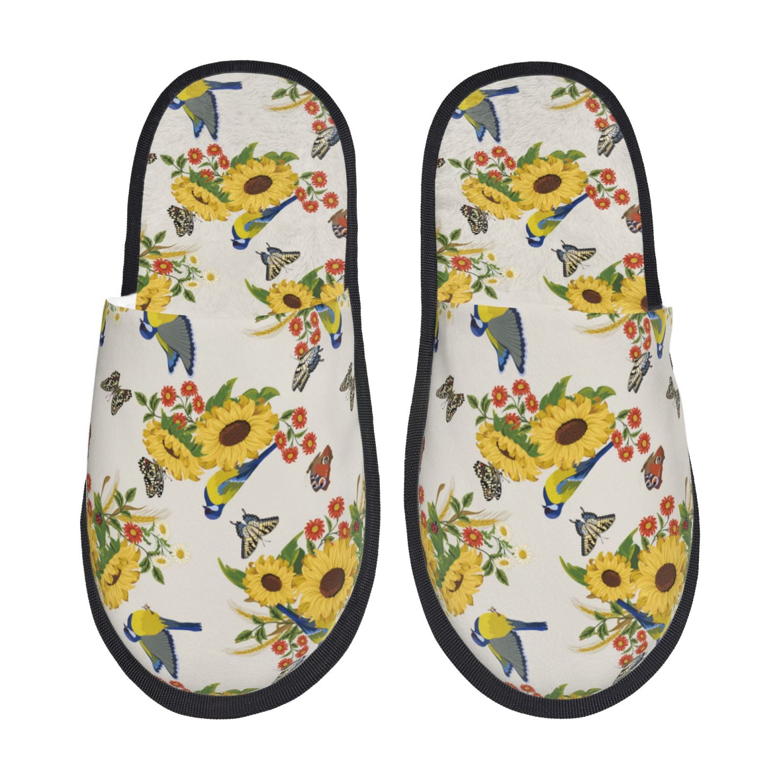 Daiia Bird Sunflowers Pattern Furry Slippers for Women and Men, Soft ...