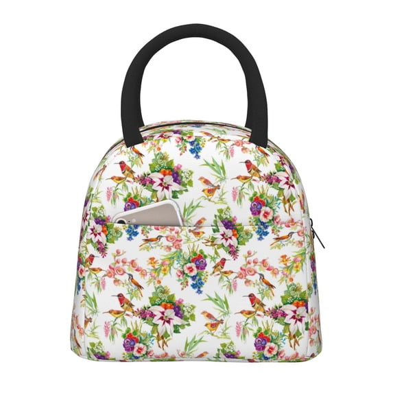 Daiia Birds And Flowers Pattern Lunch Bag , Insulated Lunch Box, Small ...