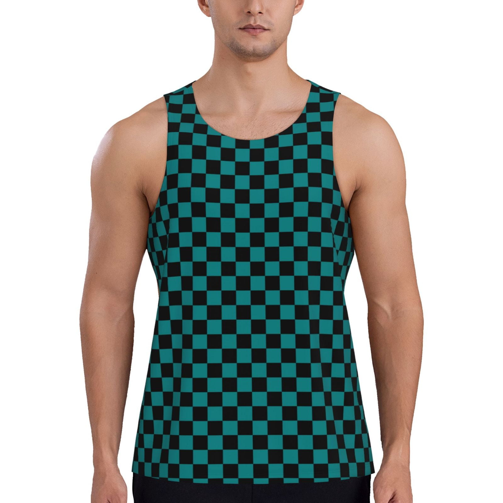 Daiia Black And Teal Checkerboard Printed Men's Quick Dry Fit Muscle ...