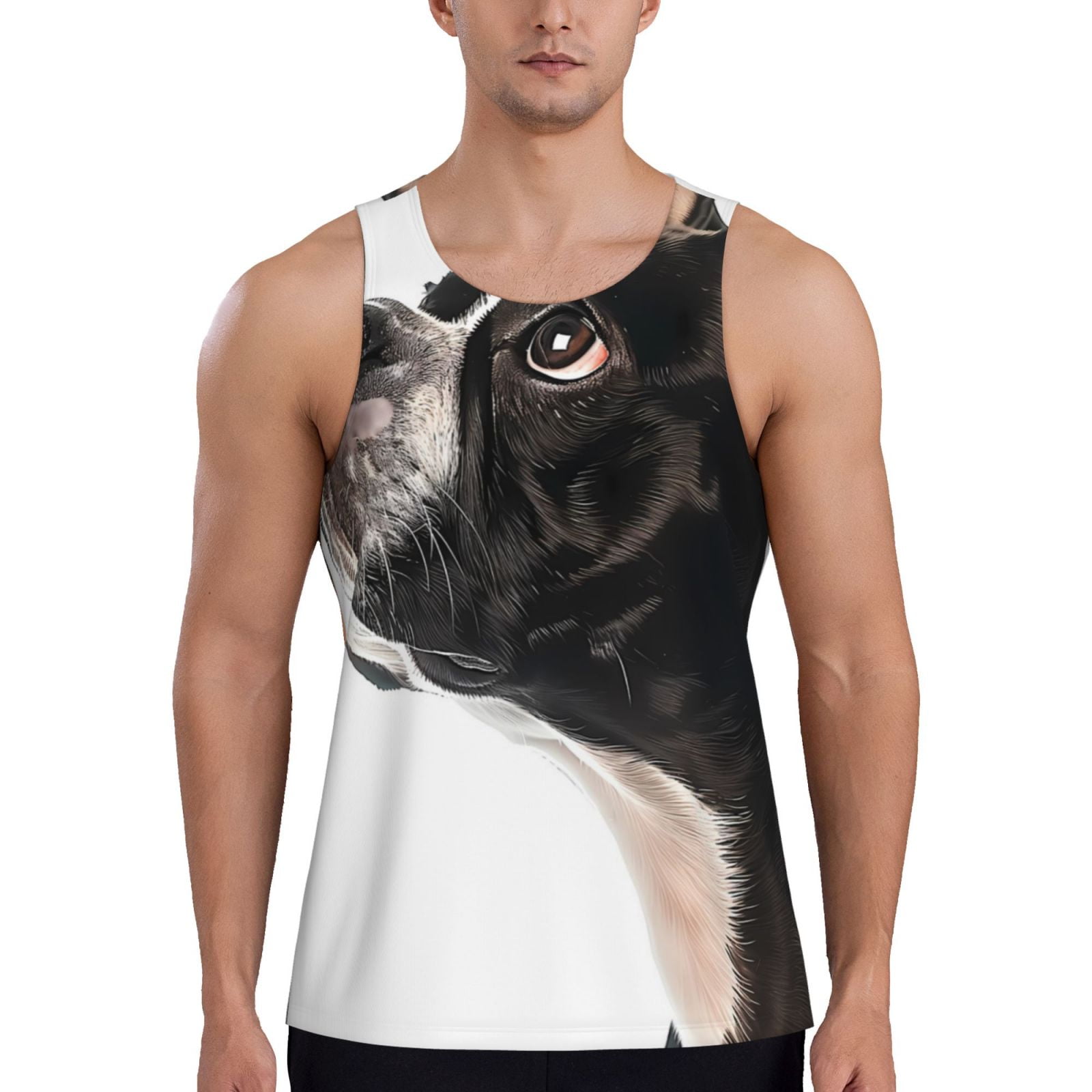 Daiia Black And White Boston Terrier Printed Men's Quick Dry Fit Muscle ...