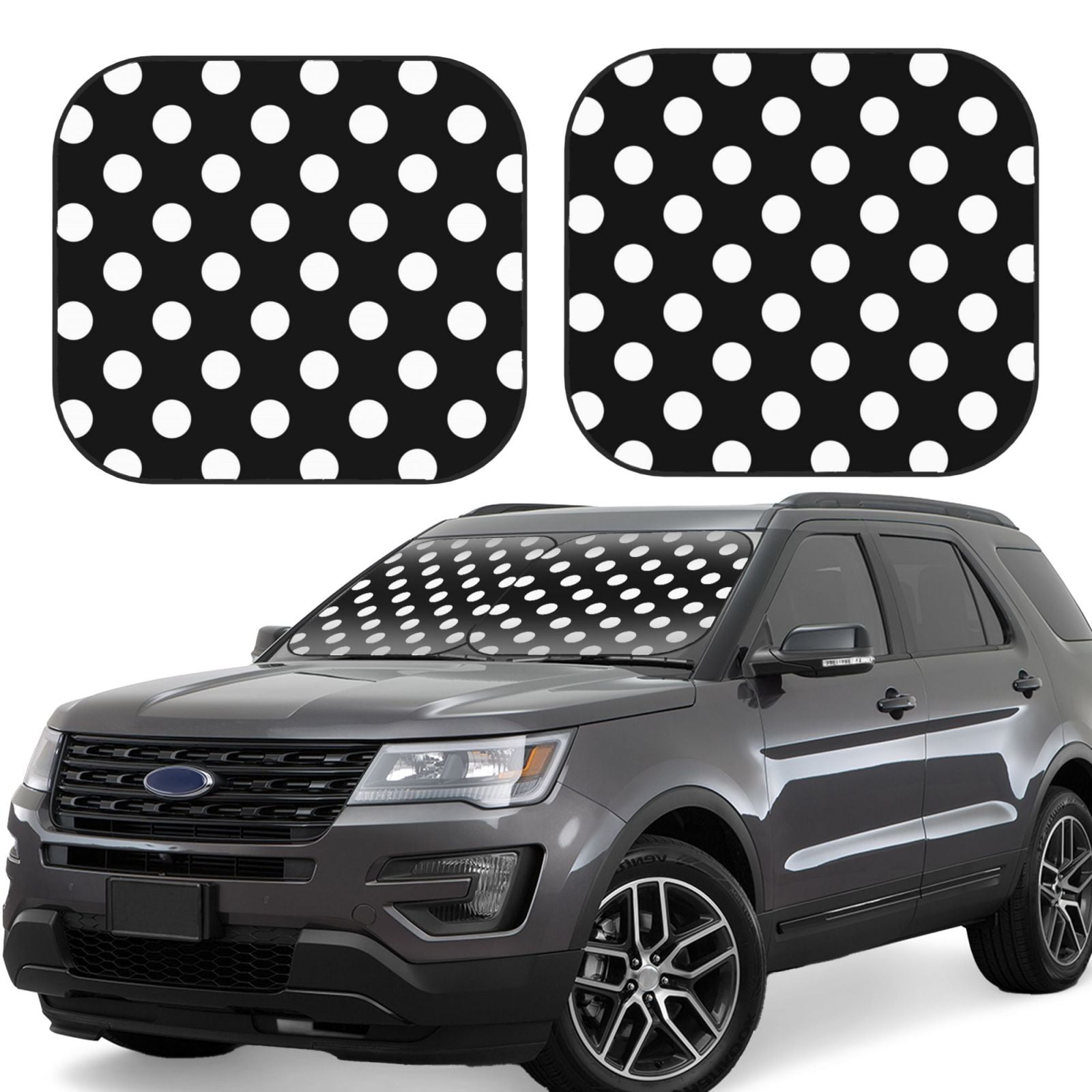 Daiia Black And White Polka Dot Windshield Sun Shade 2 Pack Foldable ...