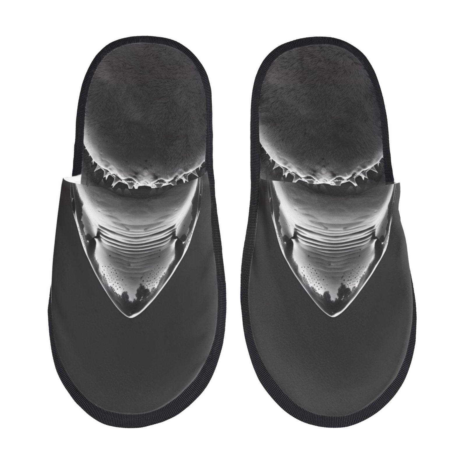 Daiia Black And White Shark Pattern Furry Slippers for Women and Men ...