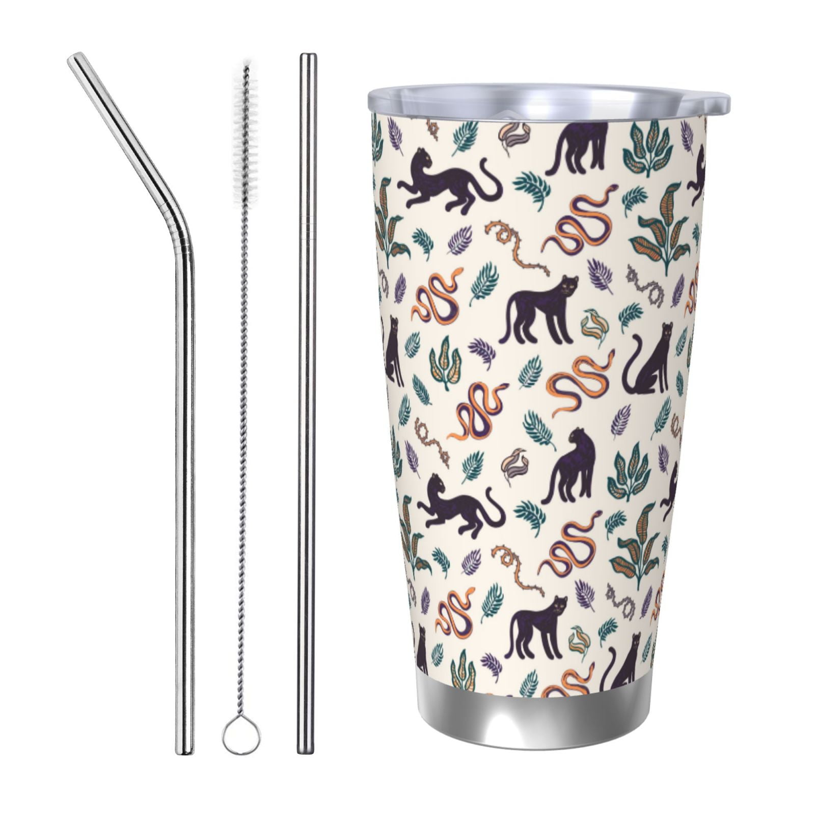 Daiia Black Cat And Snake Printed 20oz Insulated Coffee Cup with Straw ...