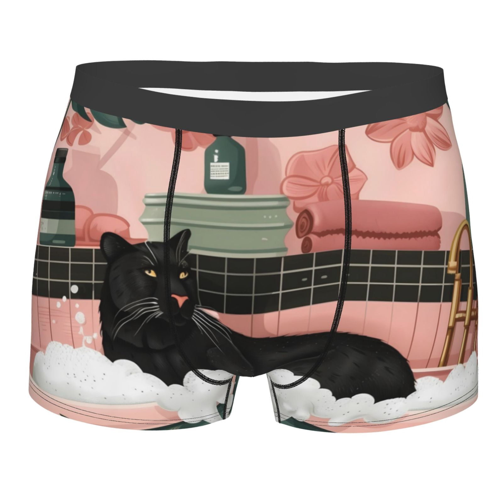 Daiia Black Cat Pink Bathroom Men's Underwear Boxer Briefs, Cotton ...