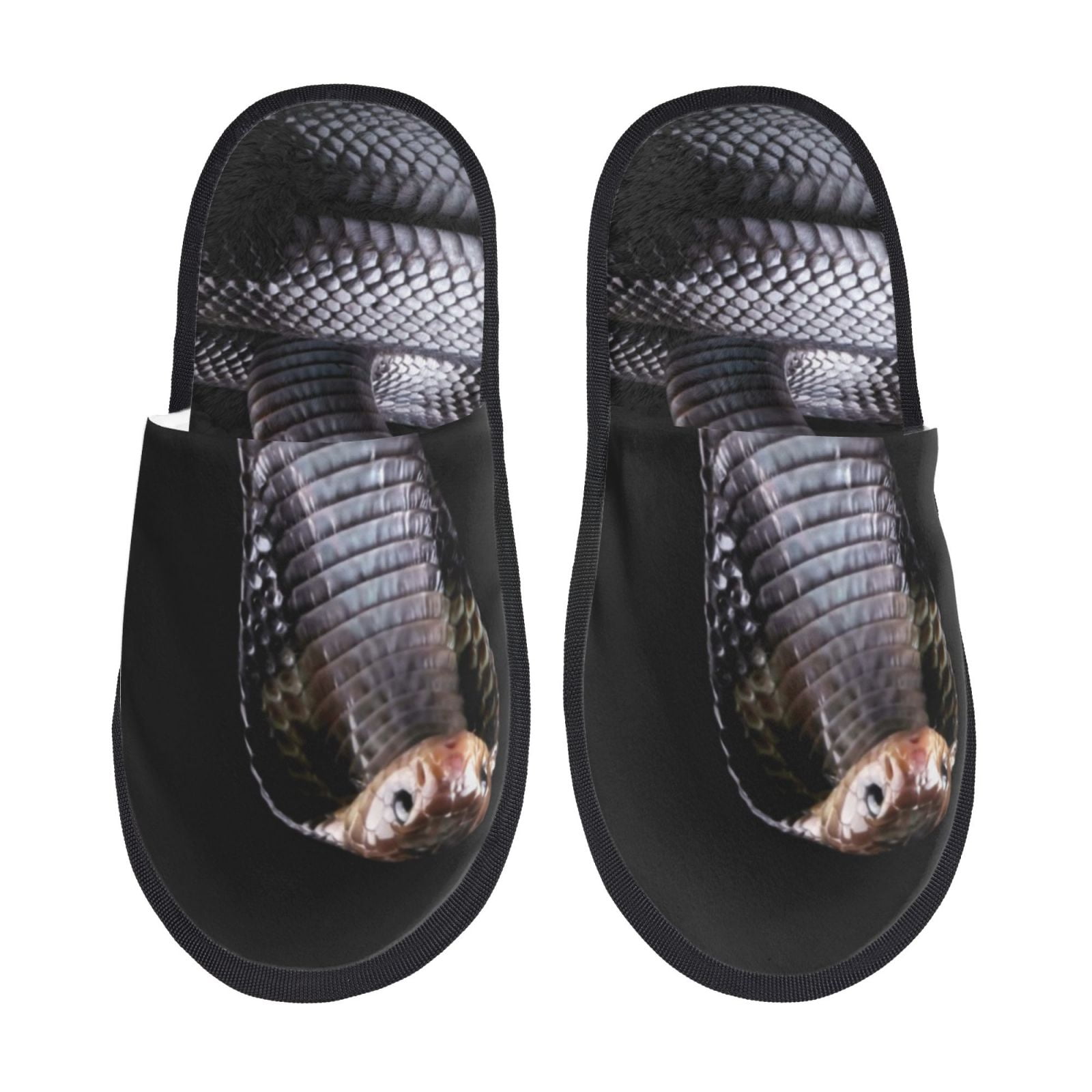 Daiia Black Cobra Snake Pattern Furry Slippers for Women and Men, Soft ...