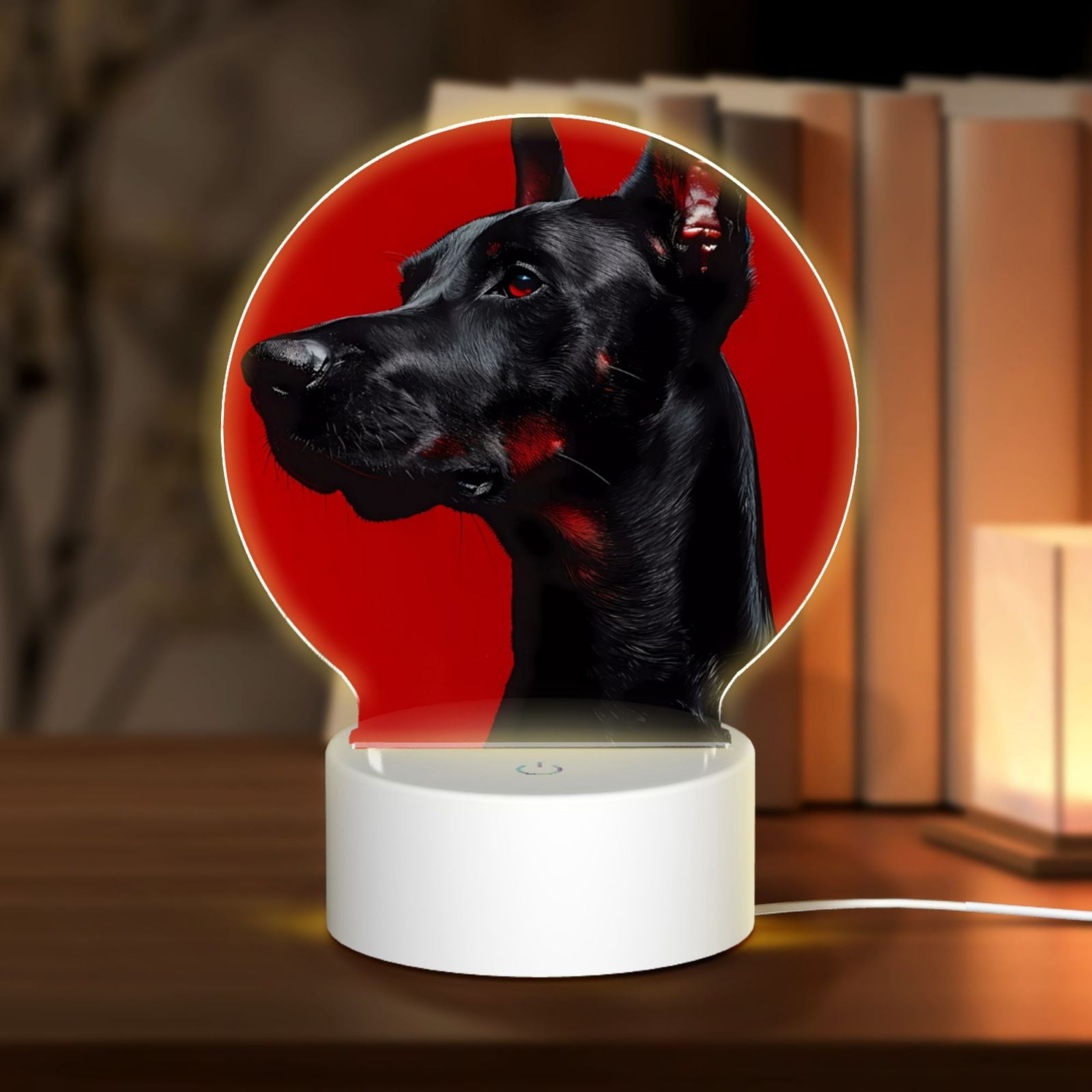 Daiia Black Dog Red Background Pattern Acrylic Night Light, LED Touch ...