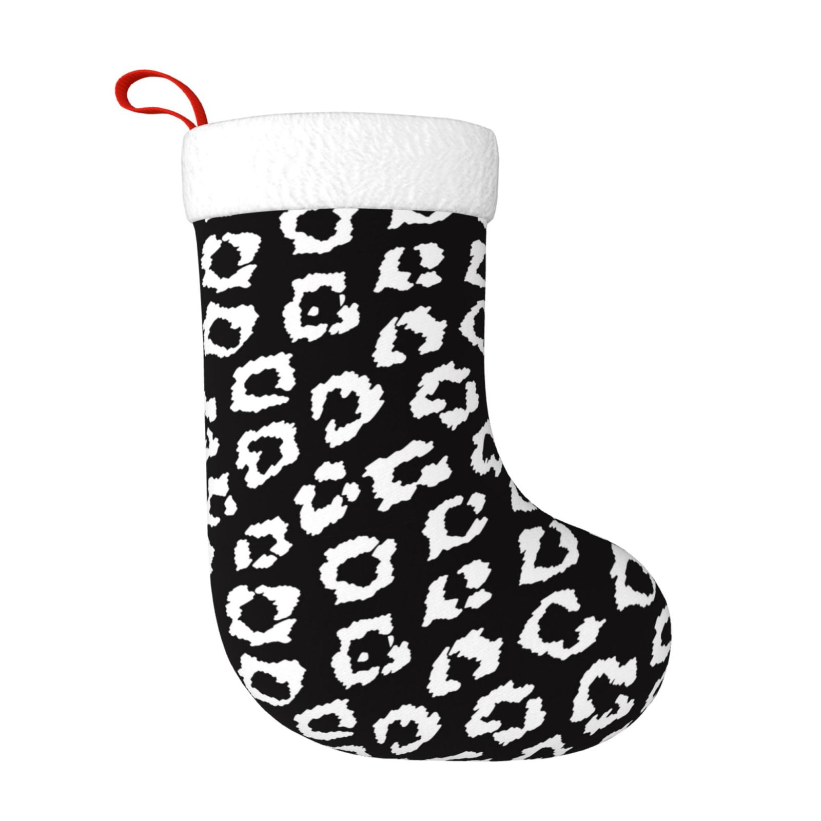 Daiia Black Leopard Print Christmas Stocking，18"Large Knitted Xmas ...