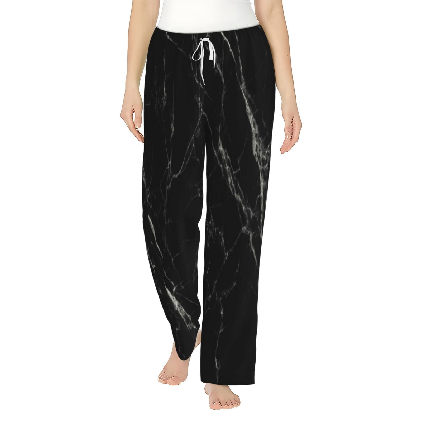 Daiia Black Marble Texture Abstract Women's Sleep Pant with Pockets and ...