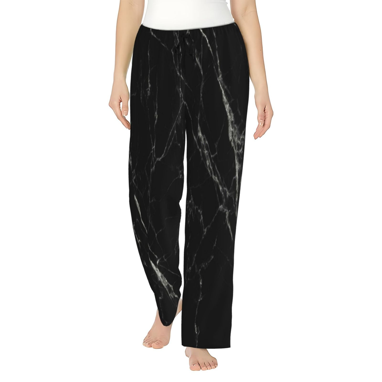 Daiia Black Marble Texture Abstract Women's Sleep Pant with Pockets and ...