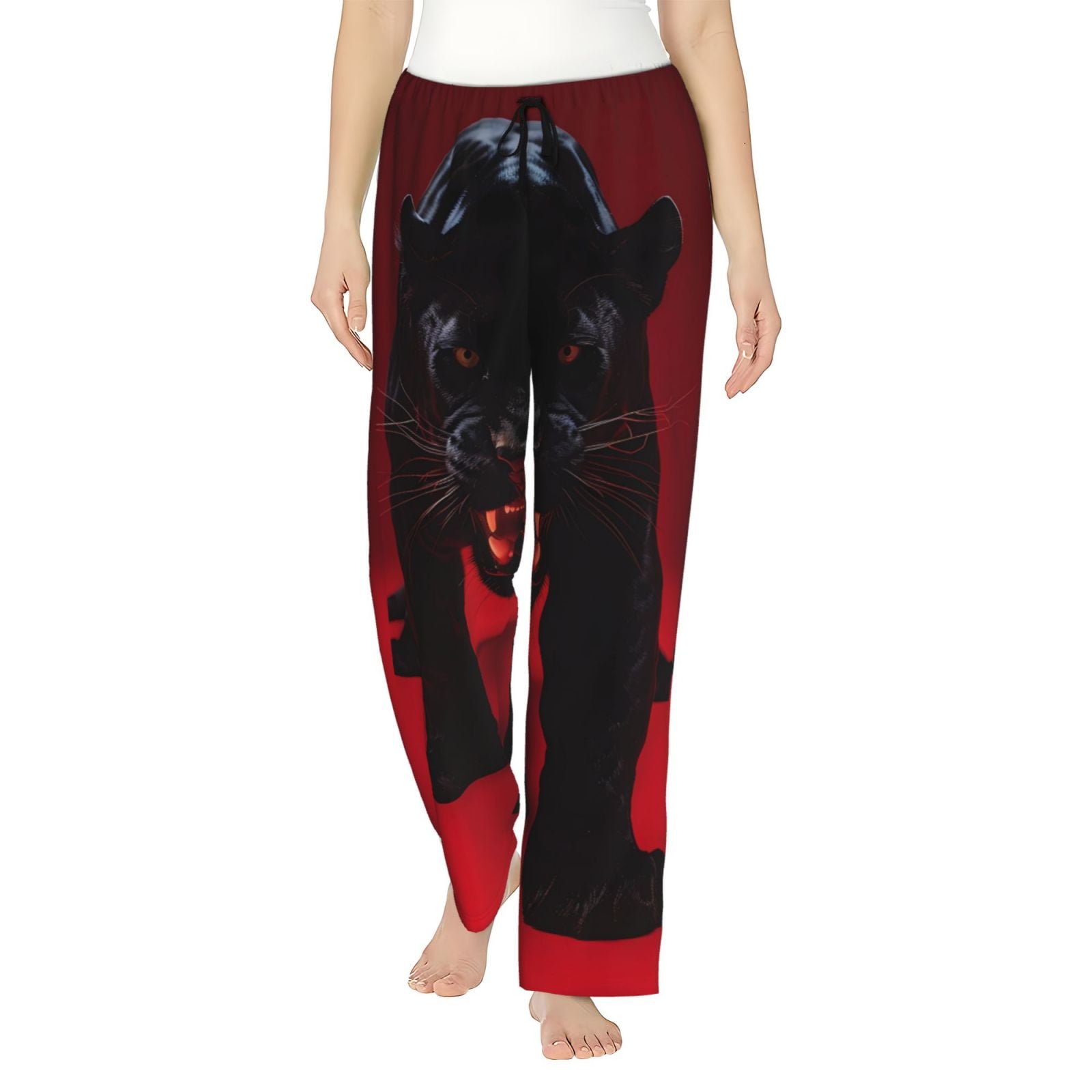 Daiia Black Panther Red Background Women's Sleep Pant with Pockets and ...