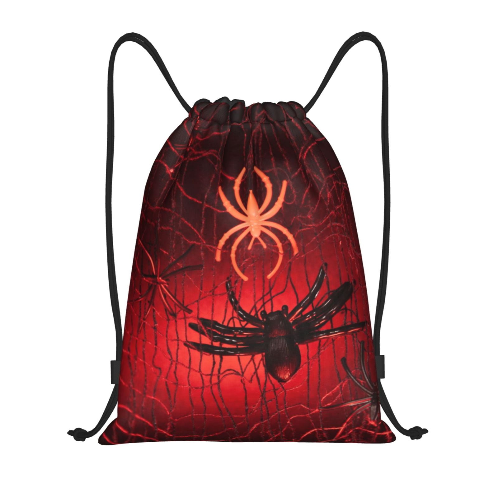 Daiia Black Spider Web With Spiders Pattern Drawstring Backpack, Gym ...