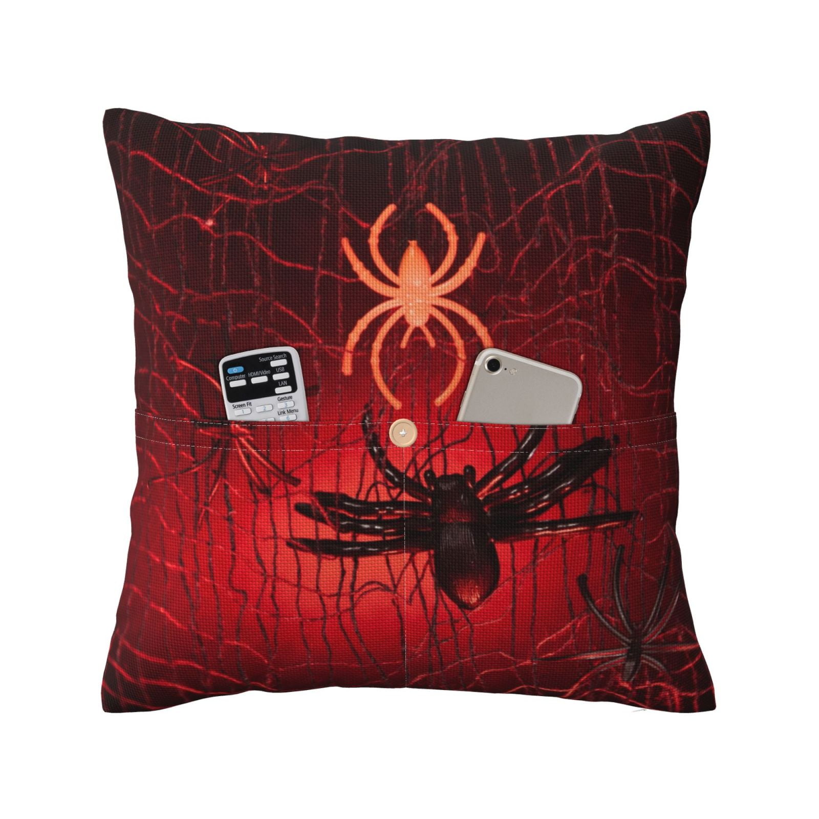 Daiia Black Spider Web With Spiders Pattern Linen Decorative Throw ...