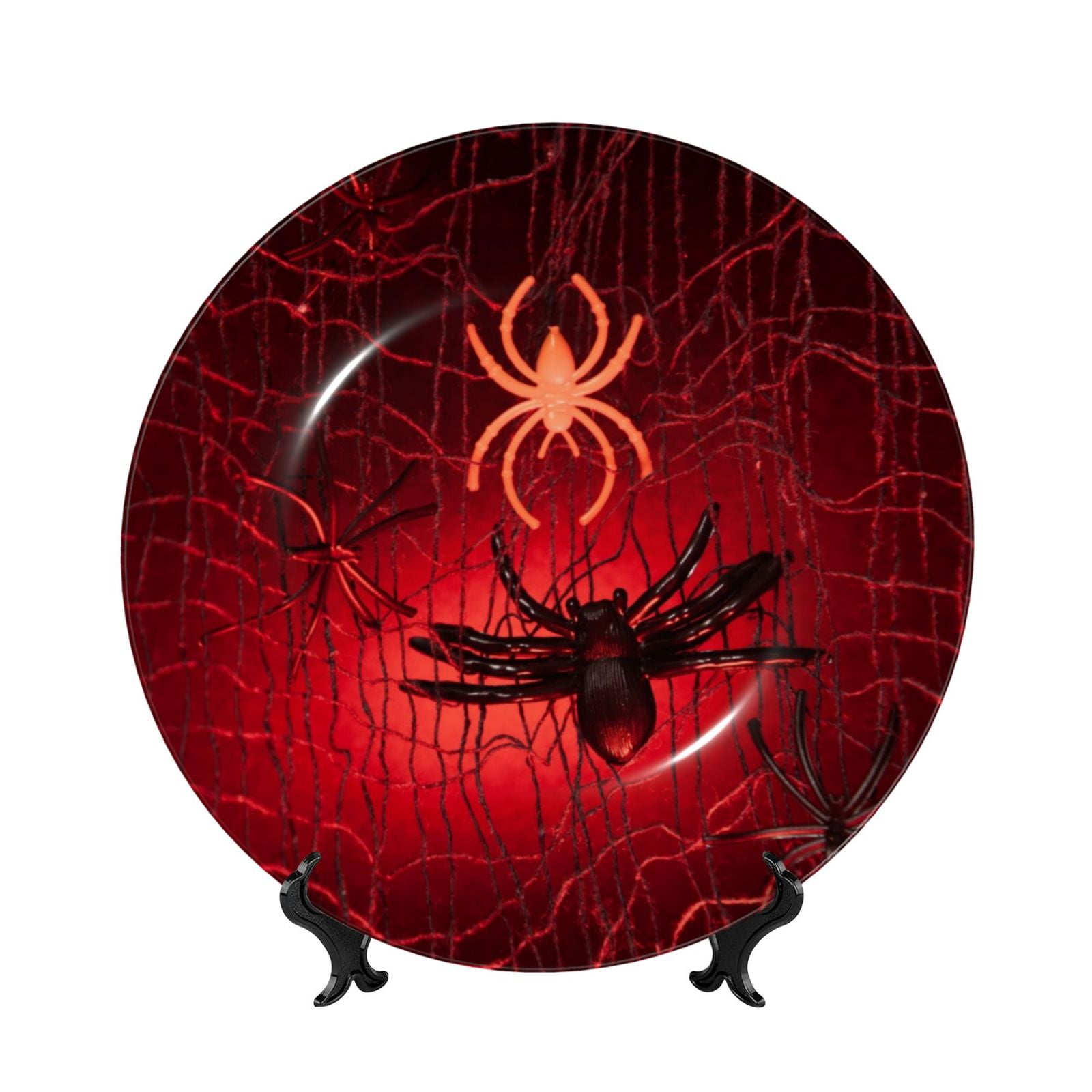 Daiia Black Spider Web With Spiders Printed Pattern Ceramic Plate ...