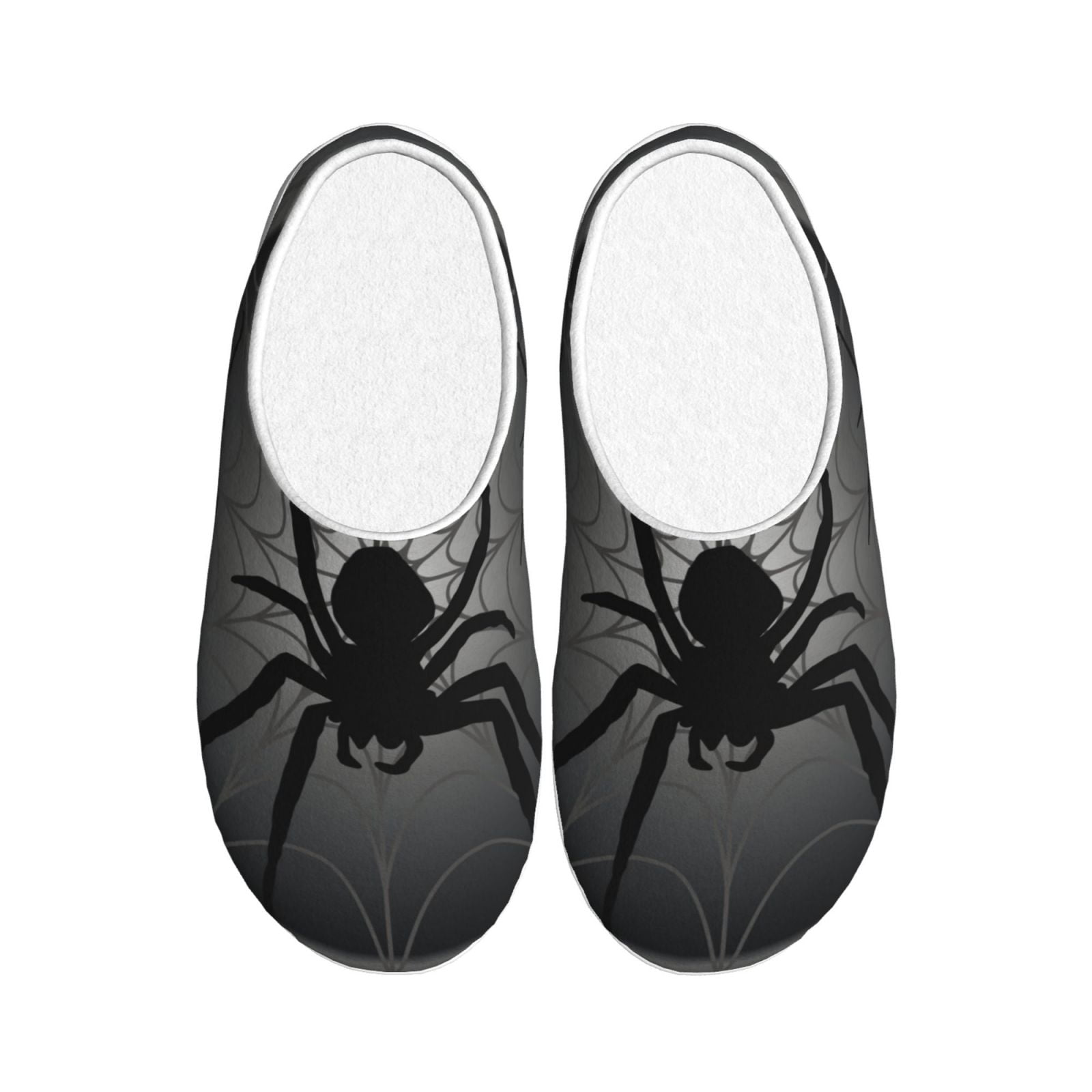 Daiia Black Spiders Print Women’s Fuzzy Slippers Memory Foam ...