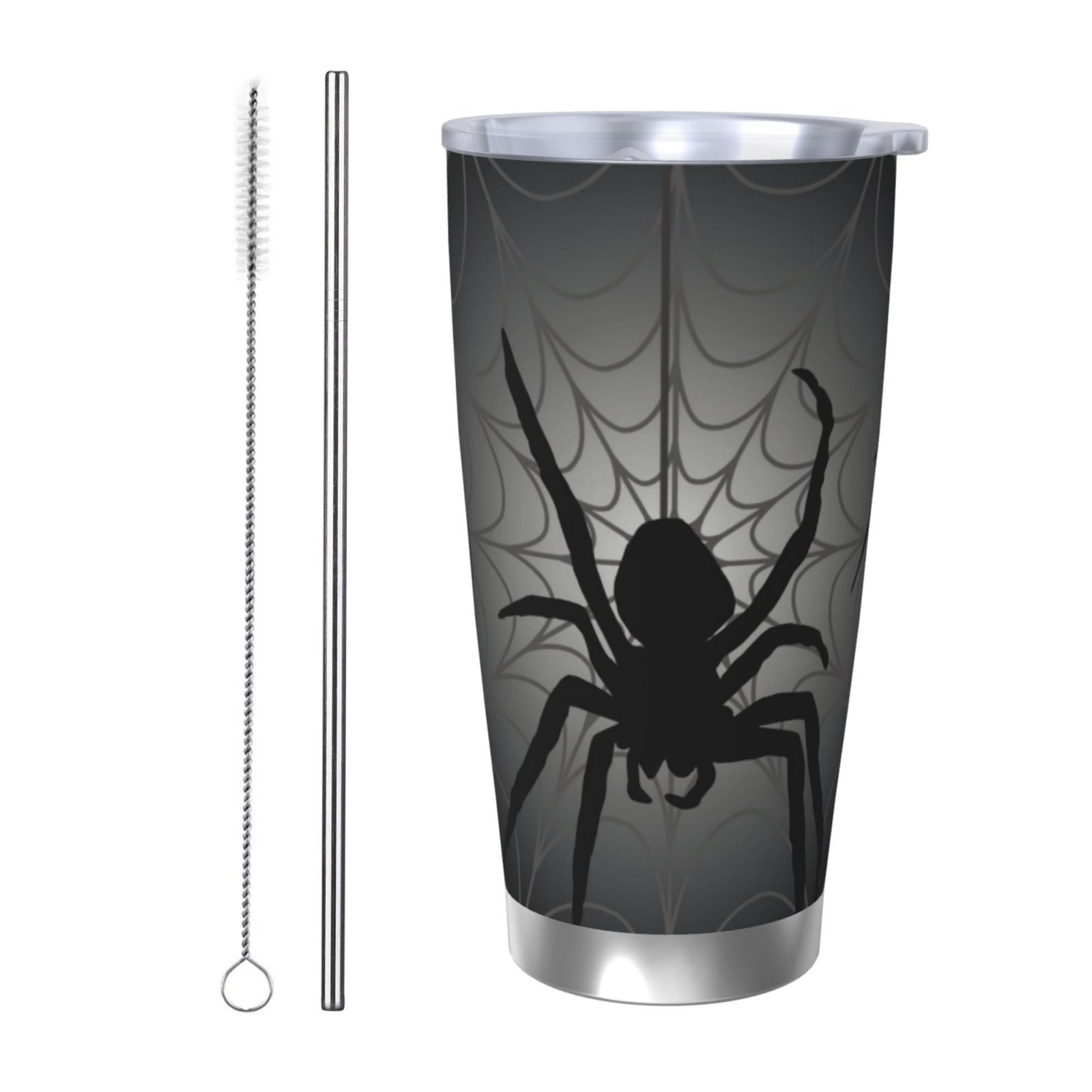 Daiia Black Spiders Printed 20oz Insulated Coffee Cup with Straw Topper ...