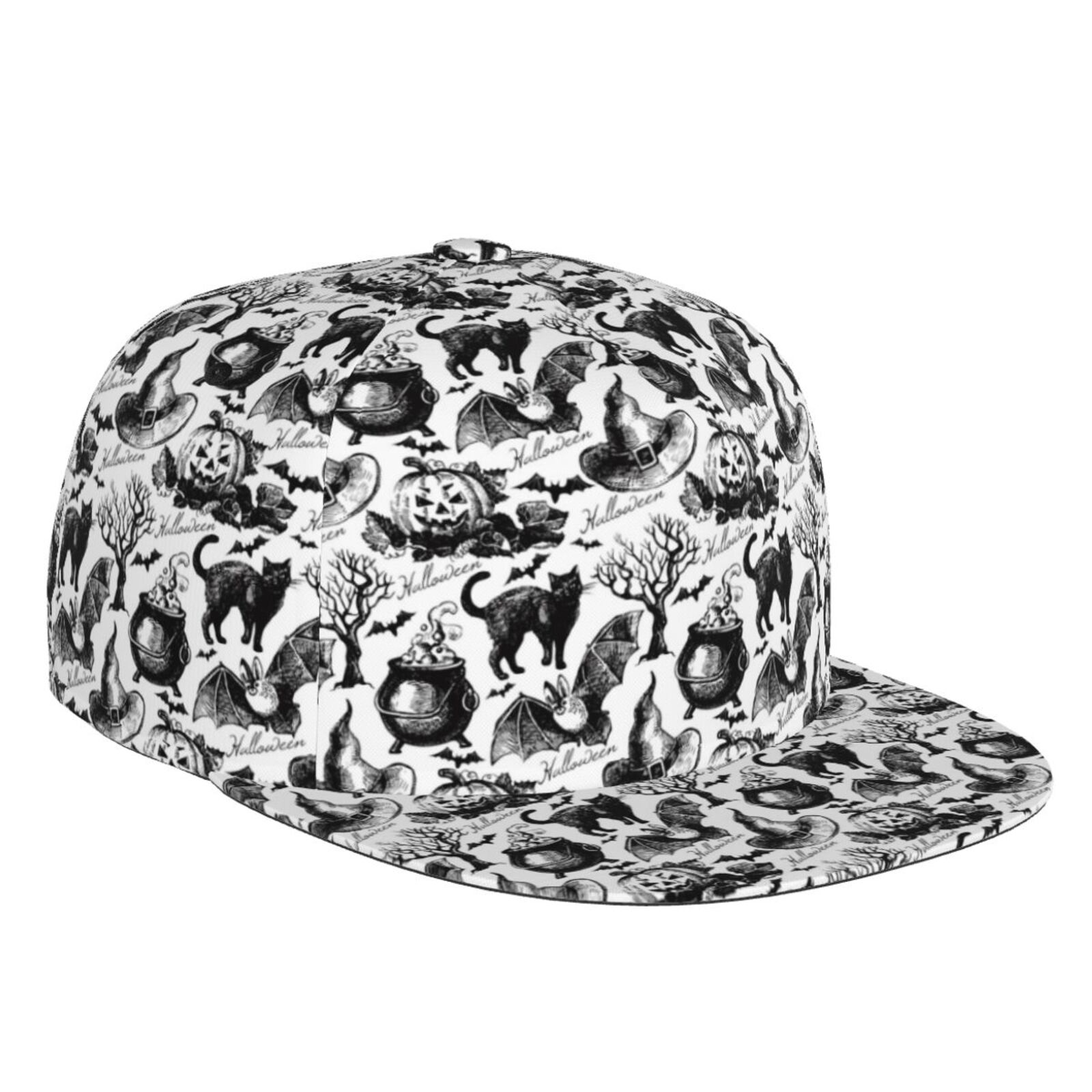 Daiia Black White Halloween print Flat Bill Hats Flat Brim Trucker Cap ...