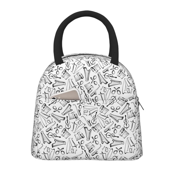 Daiia Black White Music Pattern Lunch Bag , Insulated Lunch Box, Small ...