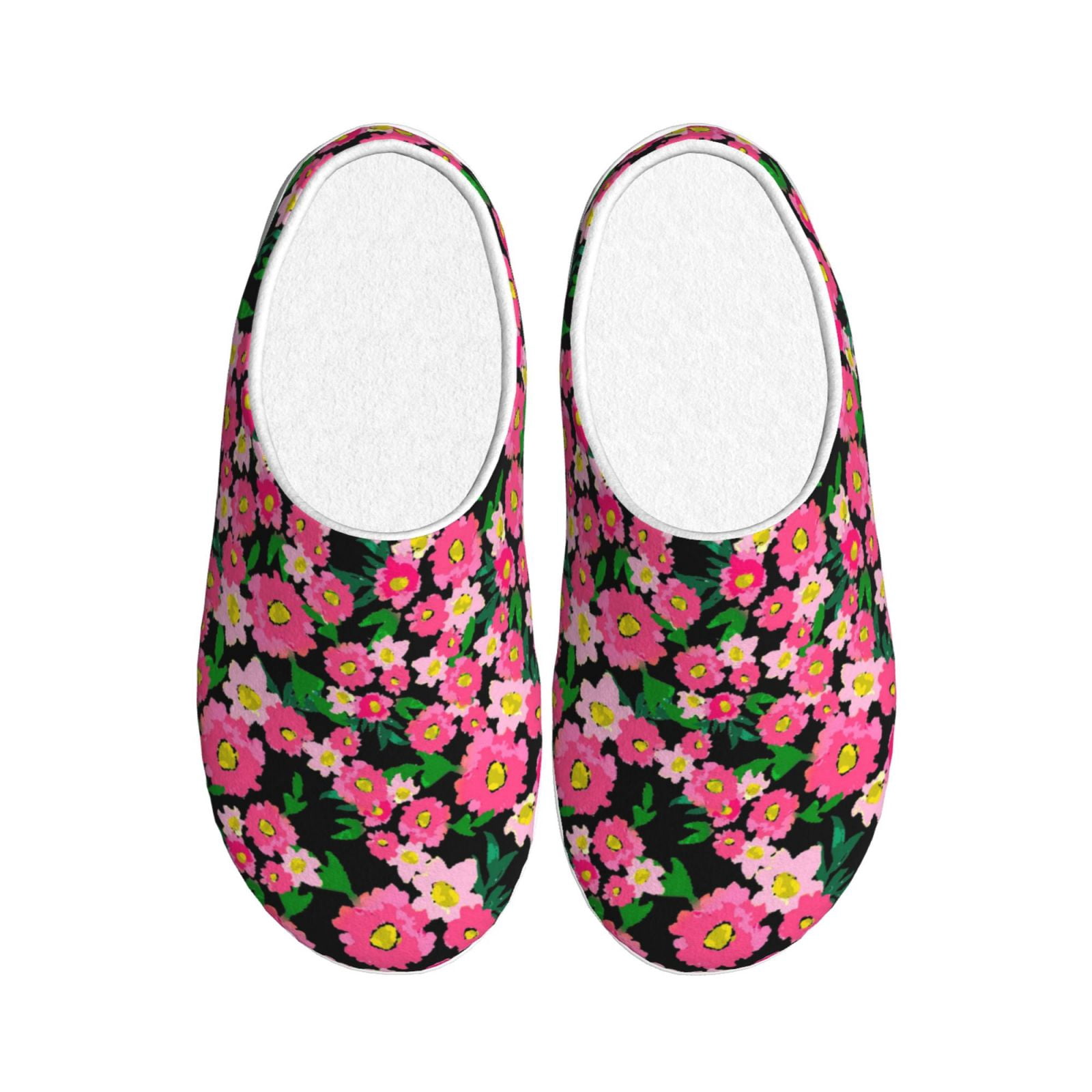 Daiia Blooming Meadow Print Women’s Fuzzy Slippers Memory Foam ...