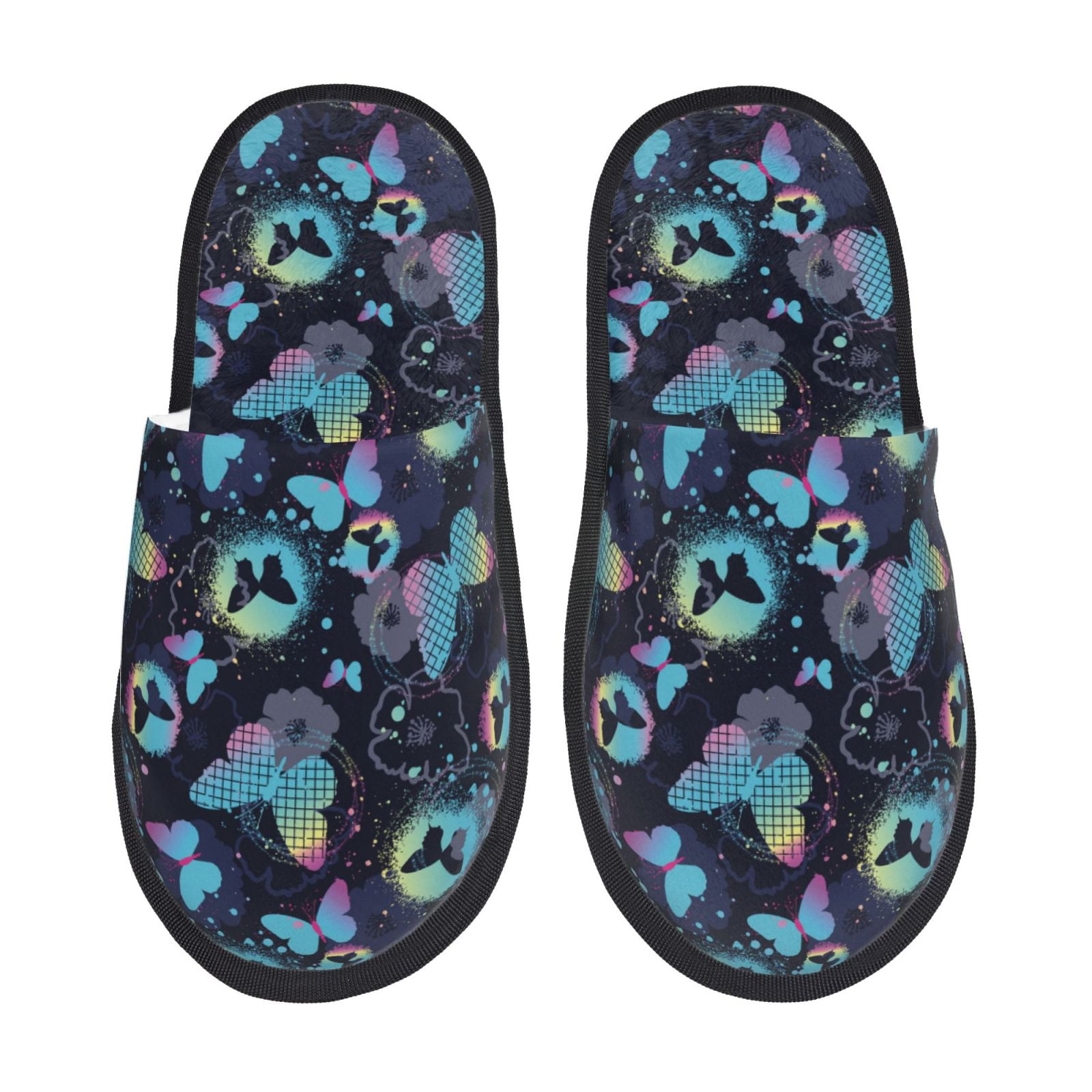 Daiia Blue Butterfly Pattern Furry Slippers for Women and Men, Soft ...
