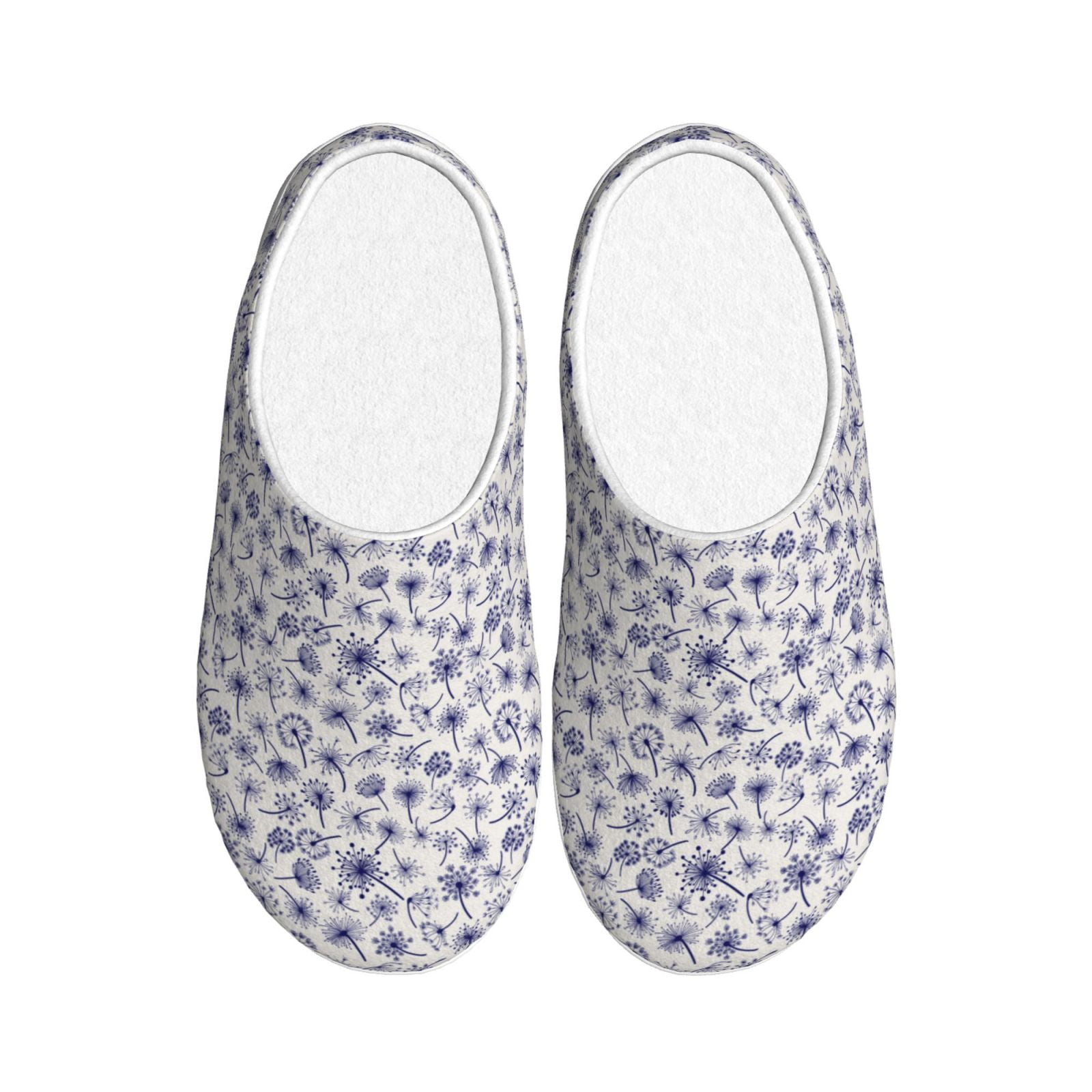 Daiia Blue Dandelion Print Women’s Fuzzy Slippers Memory Foam ...