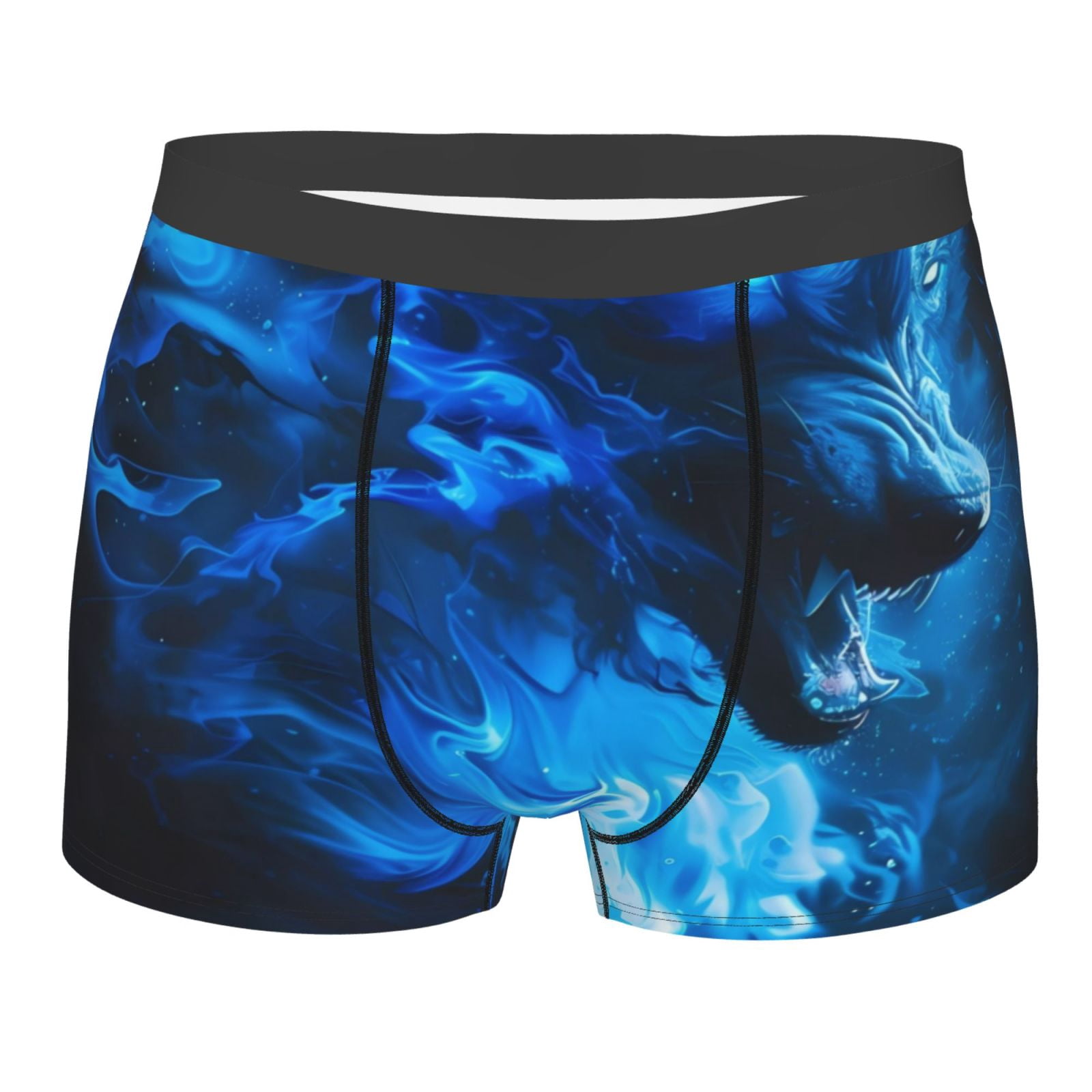Daiia Blue Fire Cool Wolf Men's Underwear Boxer Briefs, Cotton Stretch ...