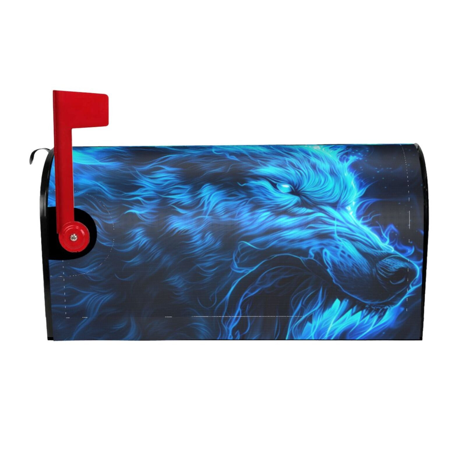 Daiia Blue Fire Wolf Mailbox Cover , Magnetic Welcome Mailbox Wraps ...