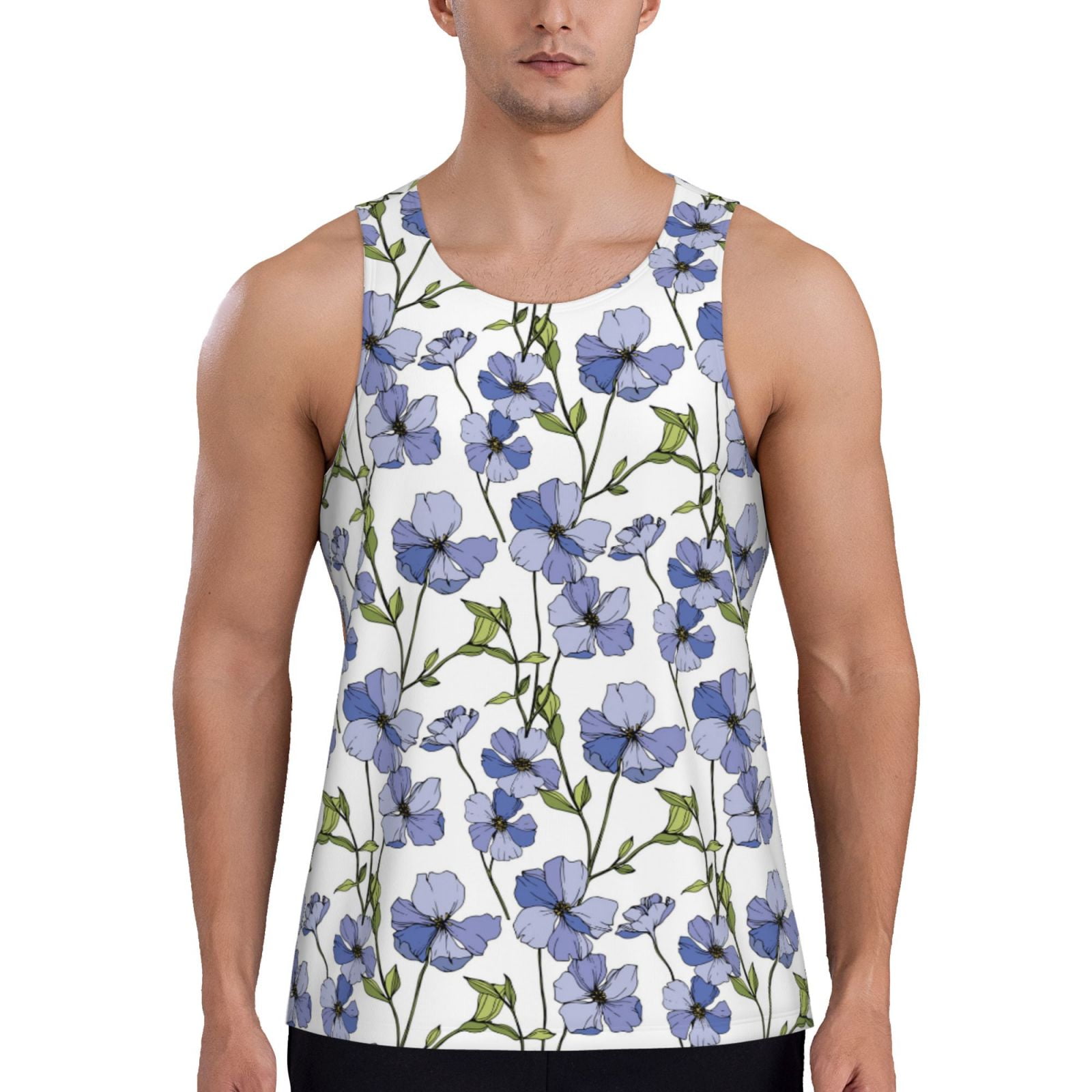 Daiia Blue Flax Flowers Printed Men's Quick Dry Fit Muscle Tank Top ...