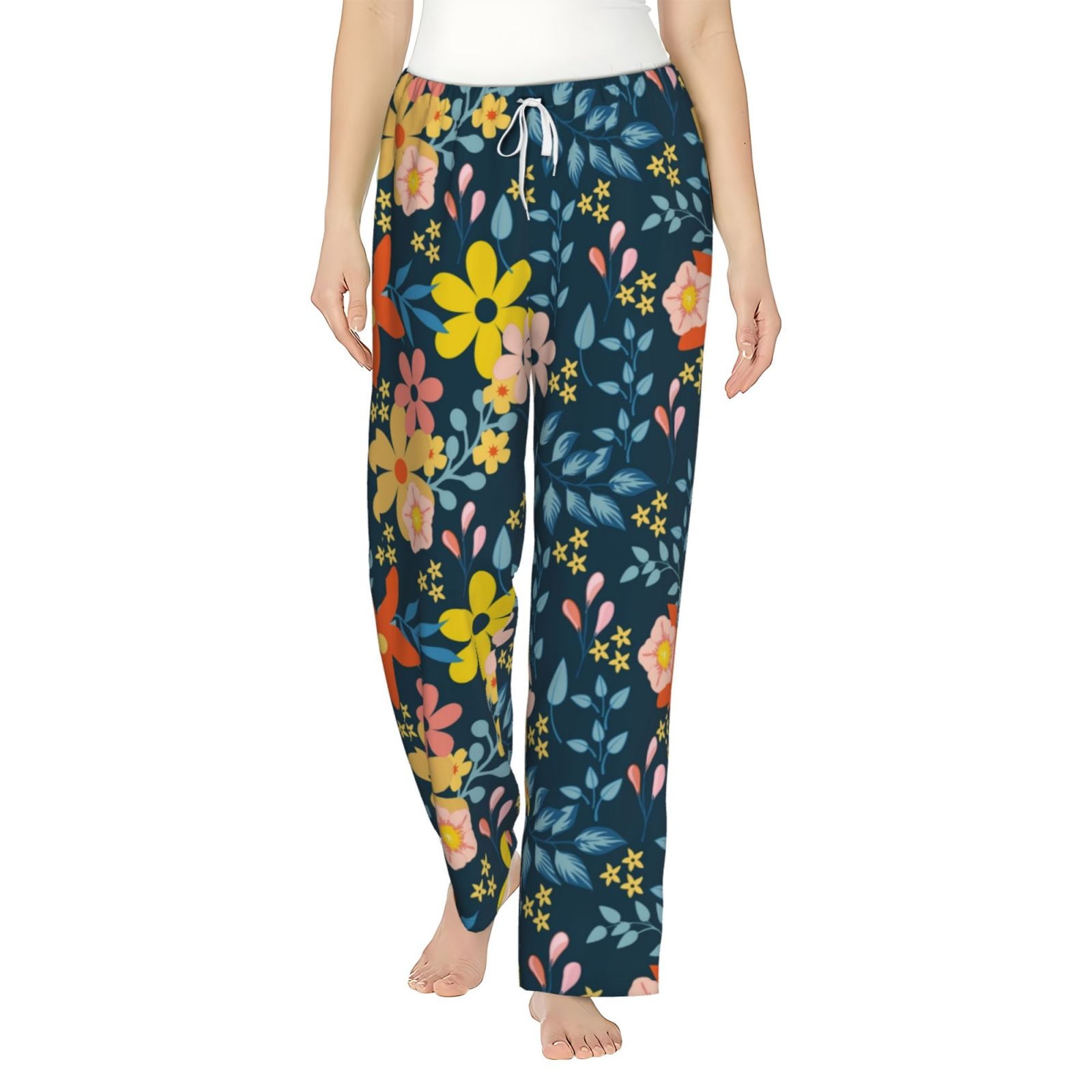 Daiia Blue Floral Women's Sleep Pant with Pockets and Drawstring,Pajama ...