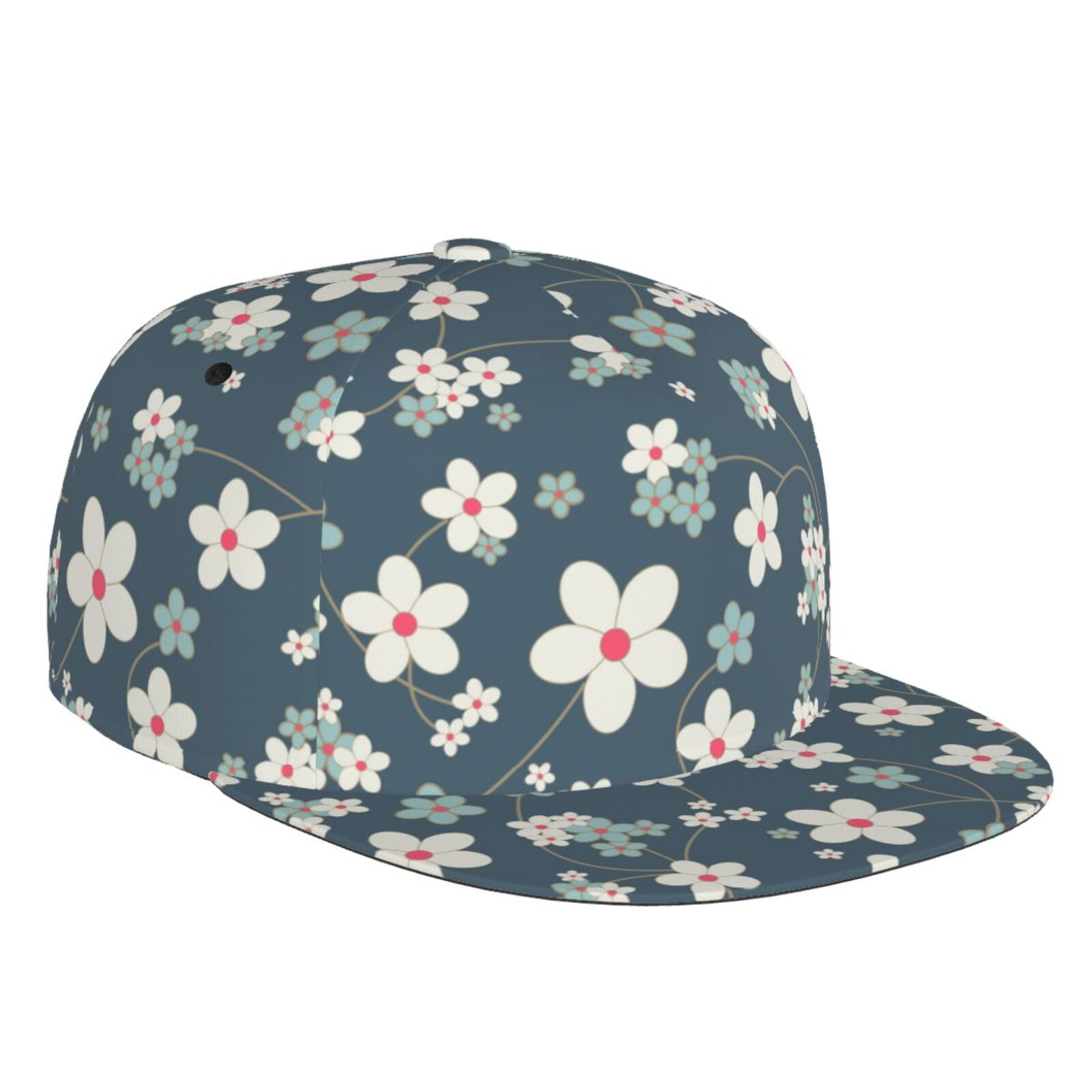 Daiia Blue Flower print Flat Bill Hats Flat Brim Trucker Cap Baseball ...