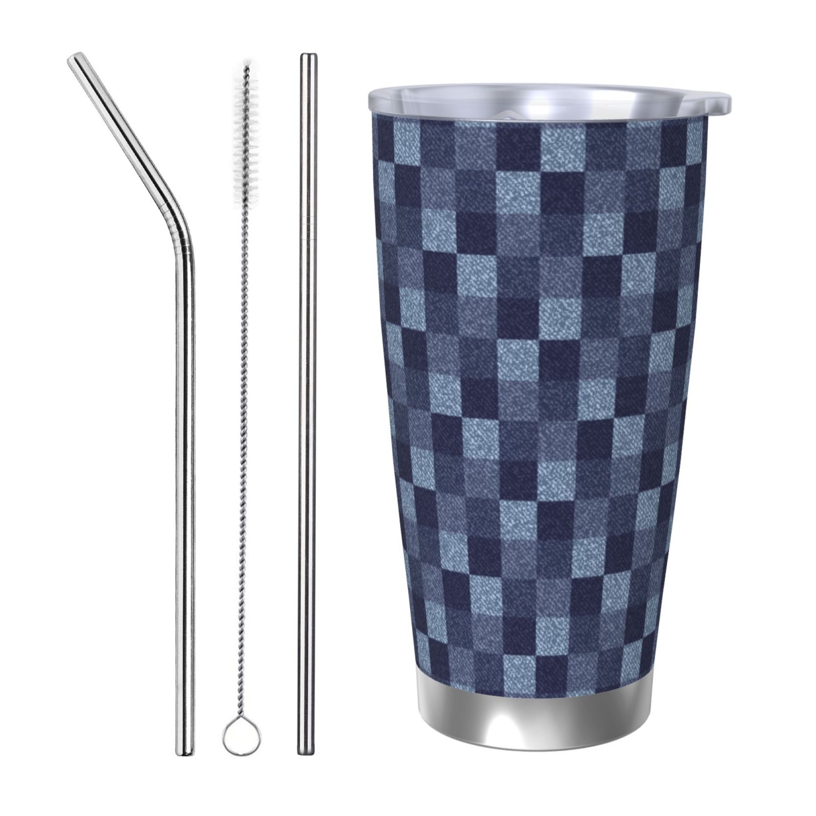 Daiia Blue Gingham Buffalo Check Printed 20oz Insulated Coffee Cup with ...
