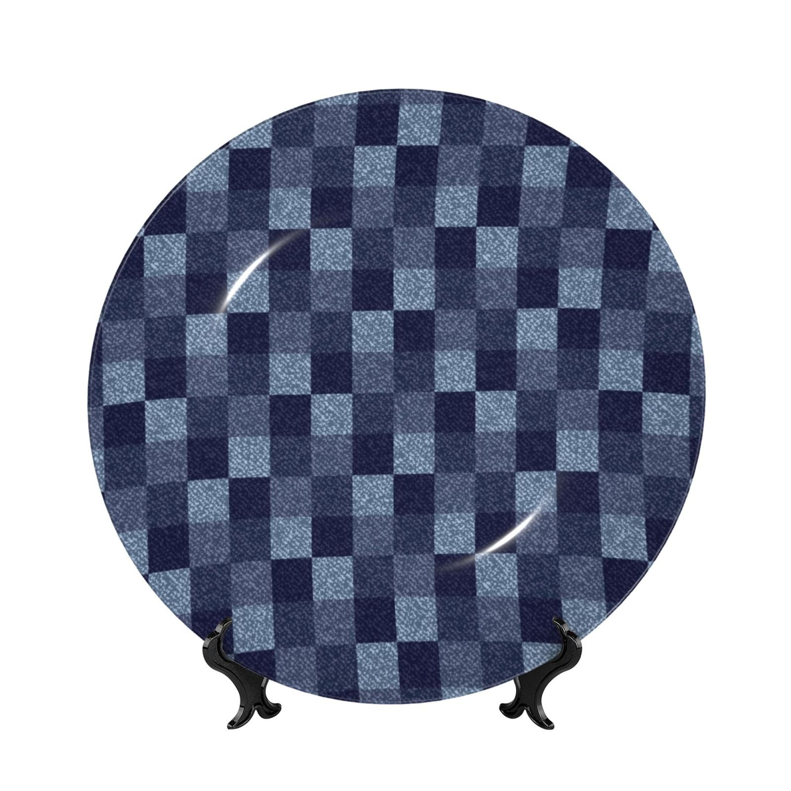 Daiia Blue Gingham Buffalo Check Printed Pattern Ceramic Plate Dinner ...