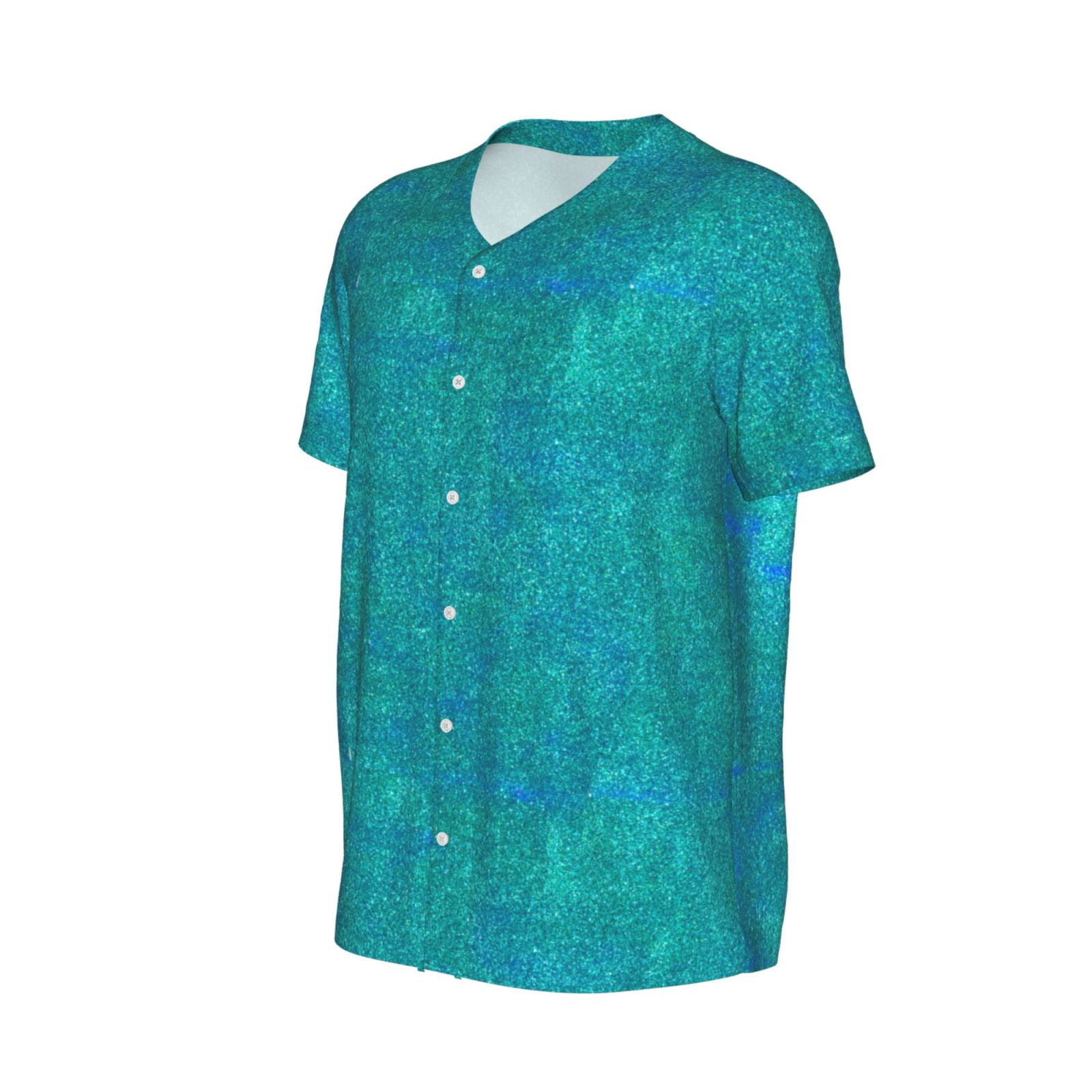 Daiia Blue Green Glitter Mens Baseball Jersey Button Down Shirts Short ...