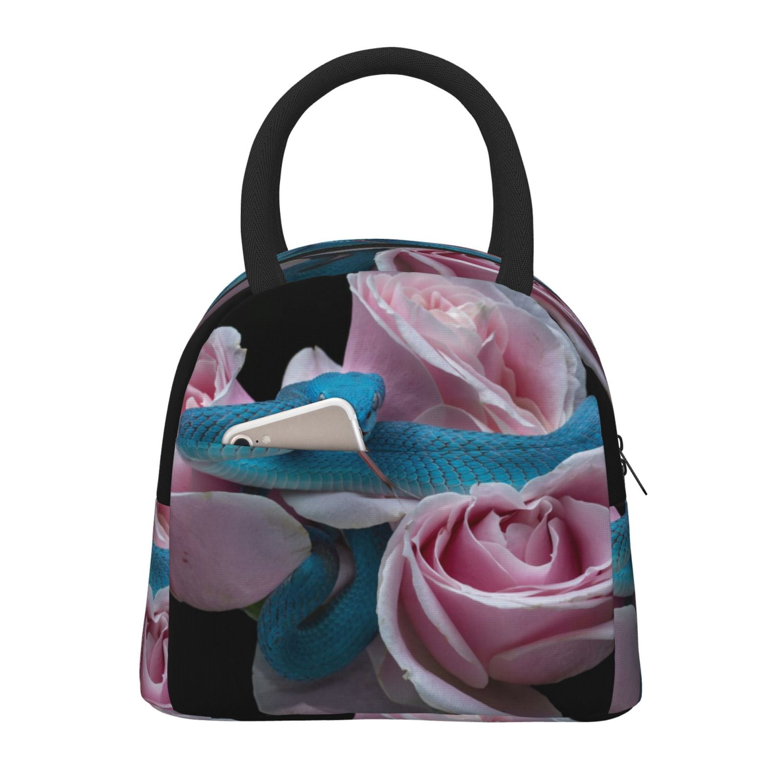 Daiia Blue Lipped Pit Viper And Three Pink Roses Pattern Lunch Bag ...