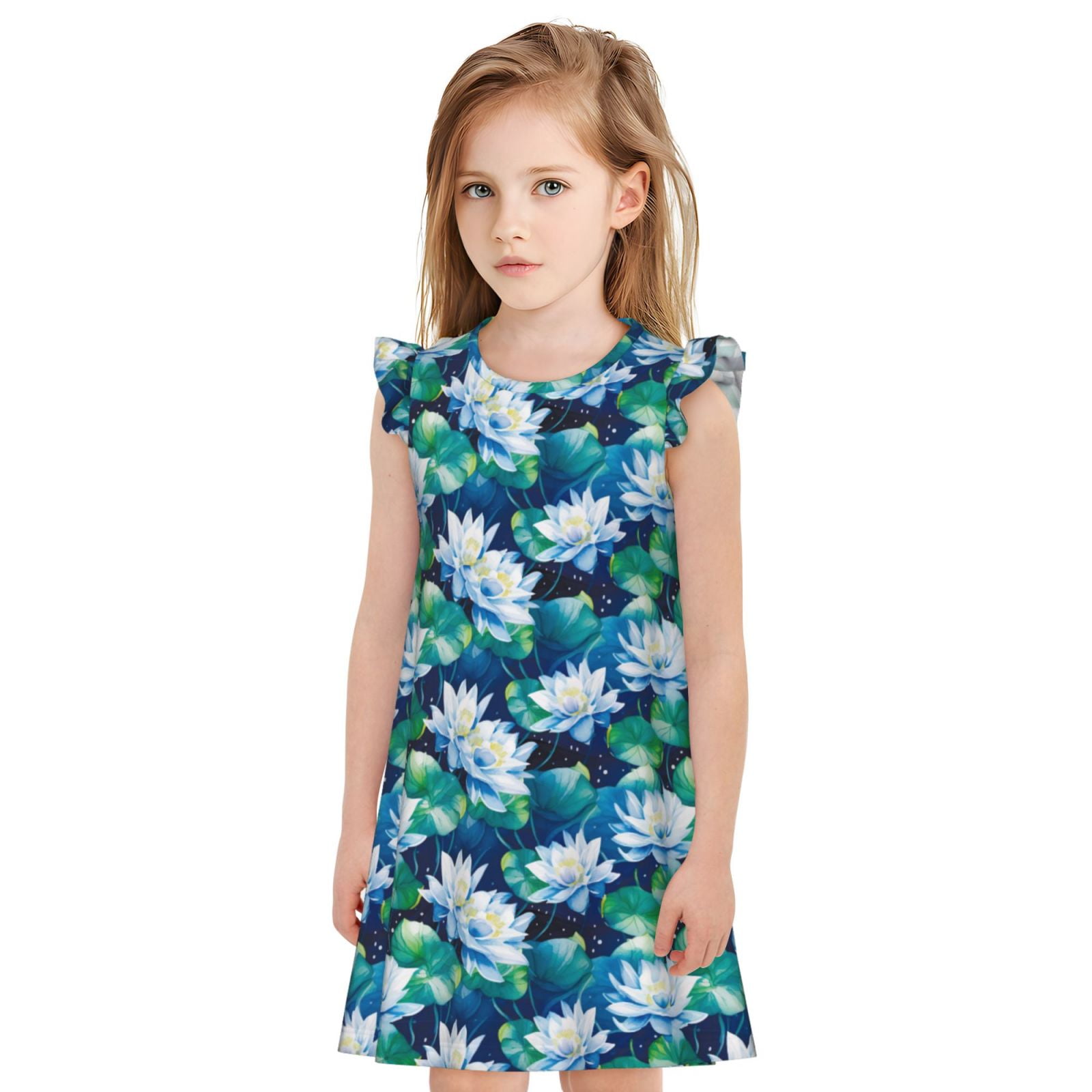 Daiia Blue Lotus Flower Print Girls Nightgowns, Unicorn Nightgown ...