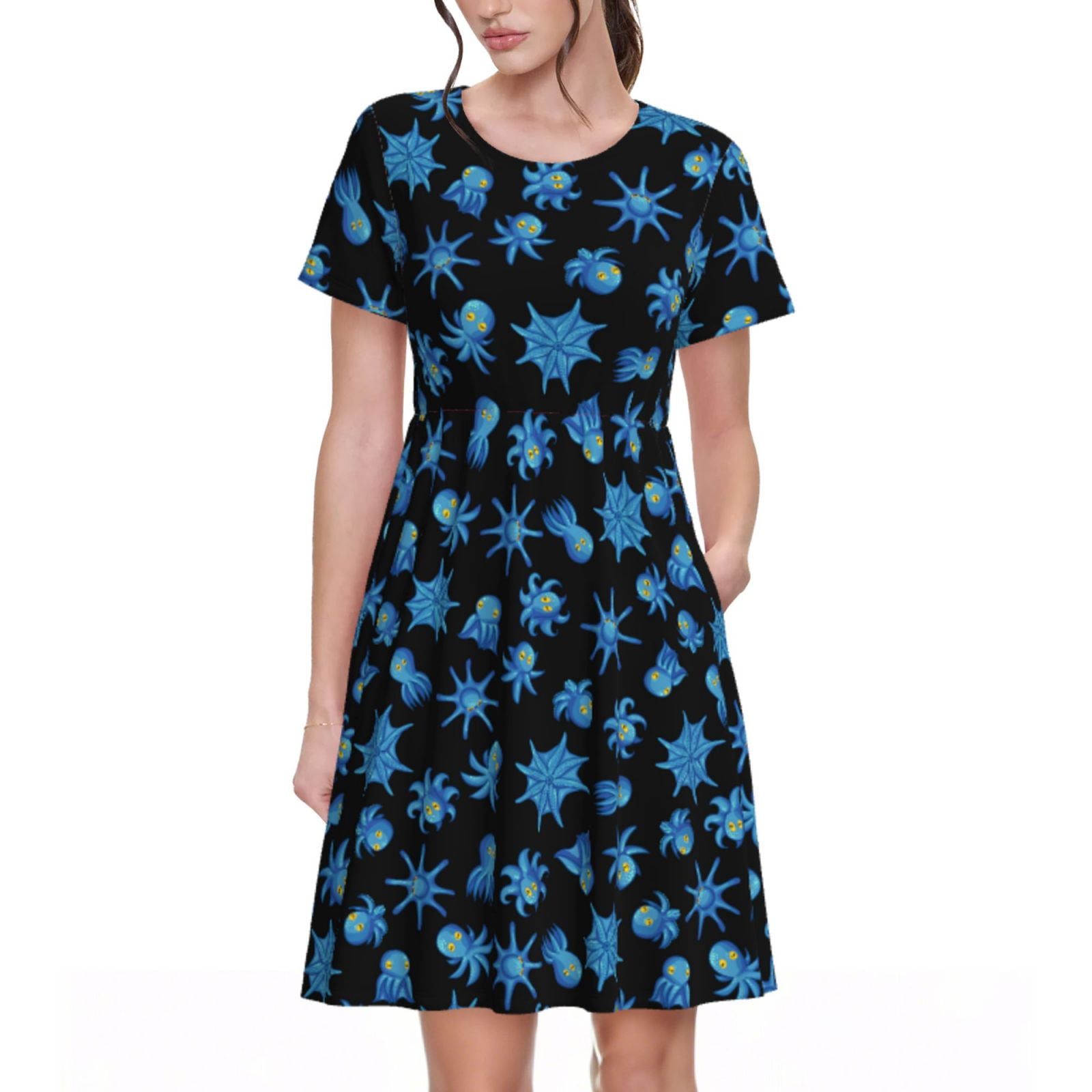Daiia Blue Octopus Print Women's Dresses 2025 Trendy Short sleeve ...