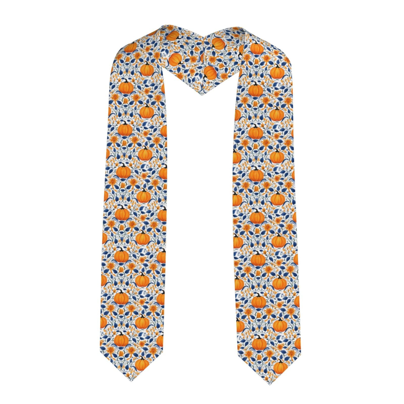 Daiia Blue Orange Pumpkin fall Pattern Graduation Shawl Stole – Satin ...