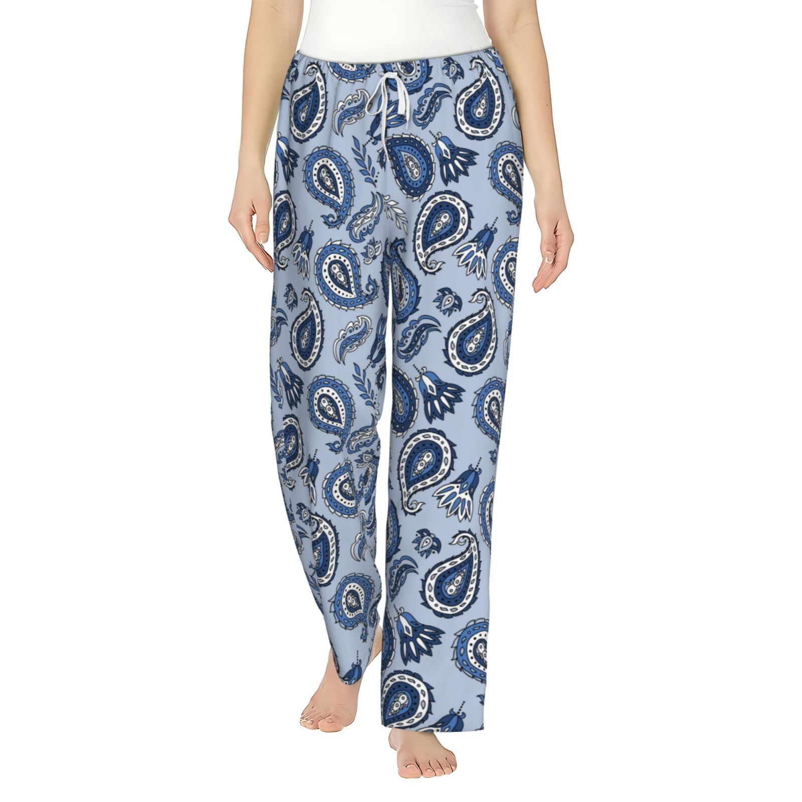 Daiia Blue Paisley Pattern Vintage Women's Sleep Pant with Pockets and ...
