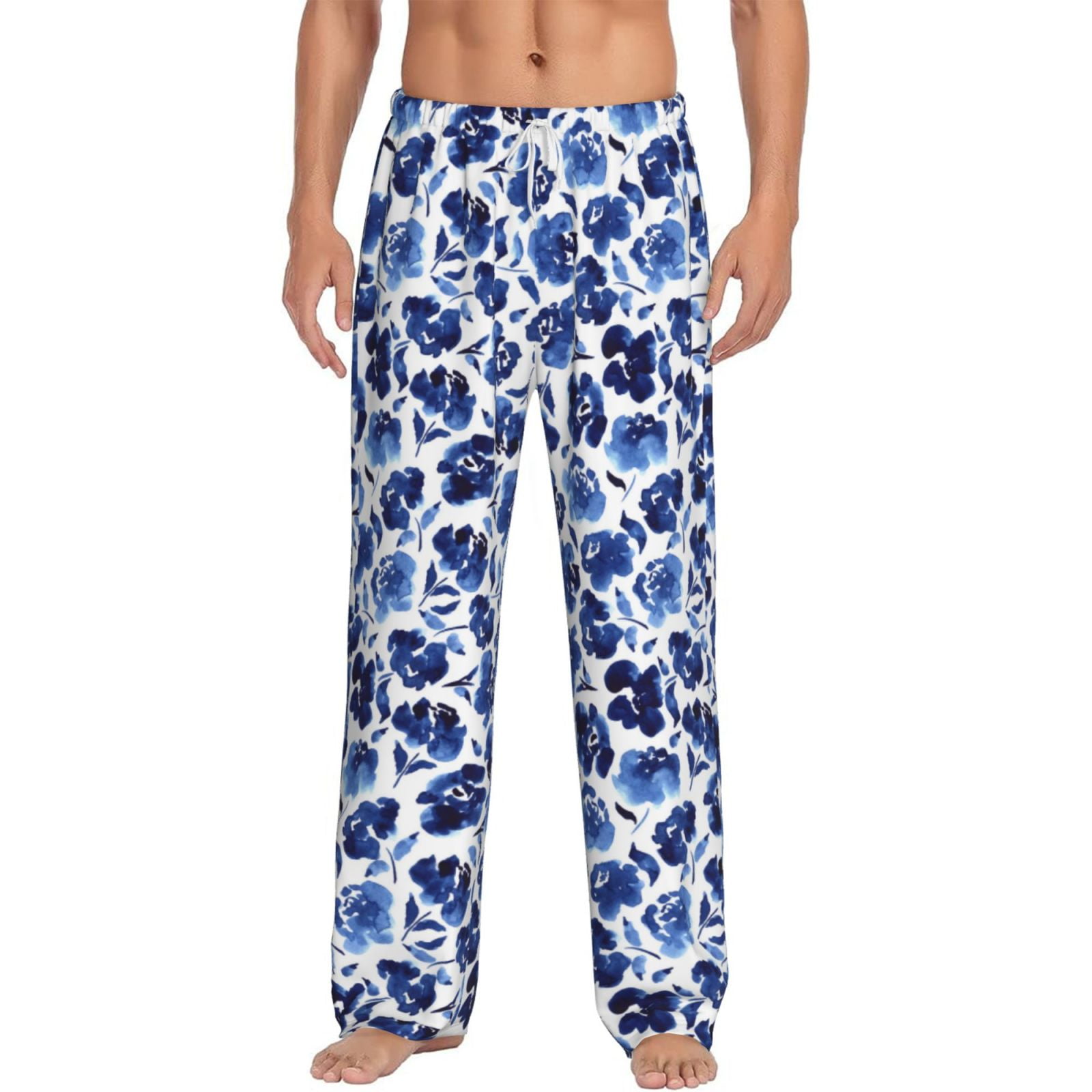 Daiia Blue Roses Men's Sleep Pant with Pockets and Drawstring,Pajama ...