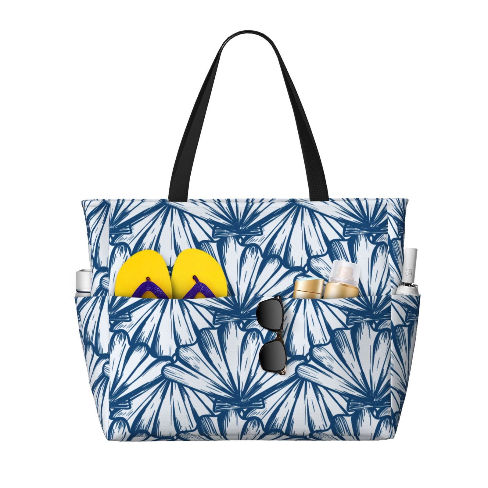 Daiia Blue Shells Beach Travel Bag - Water-Resistant Beach Bag ...
