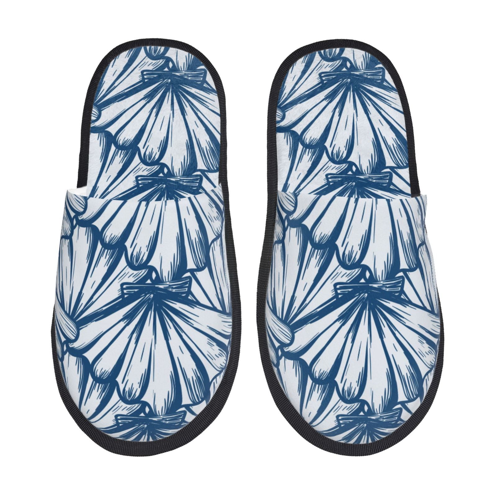 Daiia Blue Shells Pattern Furry Slippers for Women and Men, Soft Plush ...
