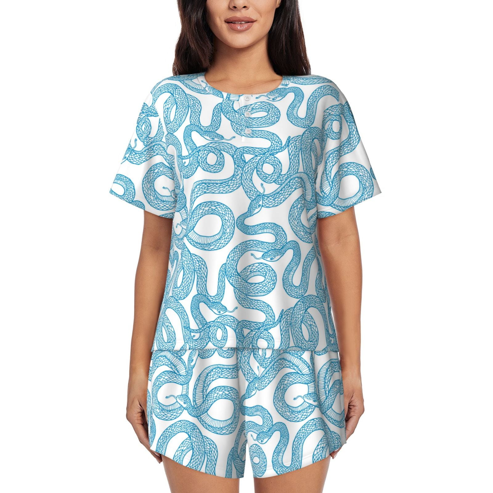 Daiia Blue Snake Pattern Womens Pajama Sets Short Sleeve Pajamas for ...