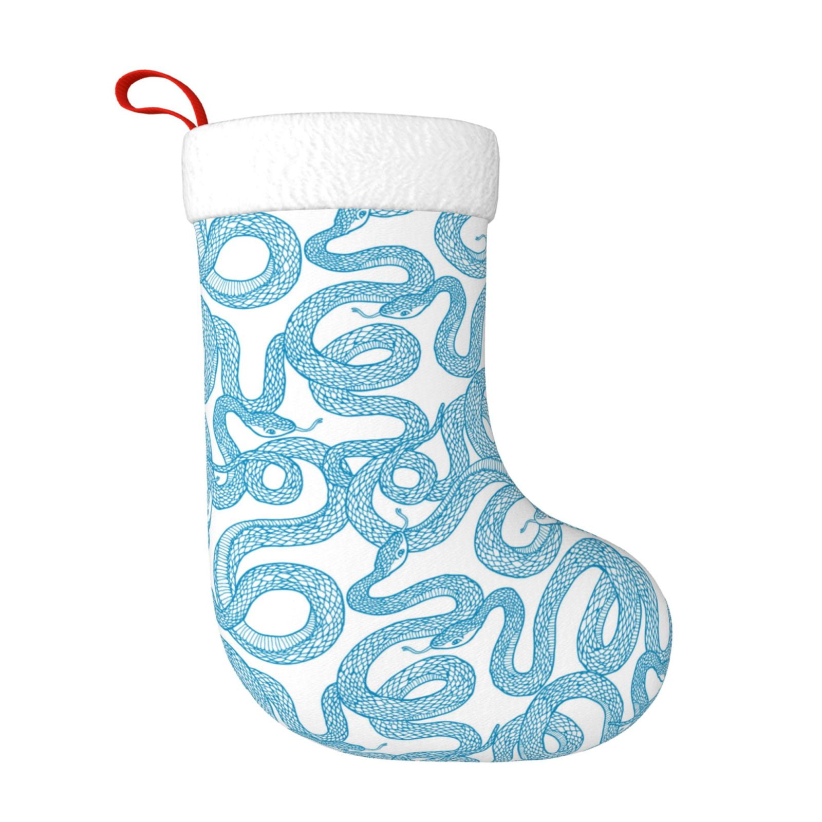 Daiia Blue Snake Print Christmas Stocking，18"Large Knitted Xmas ...