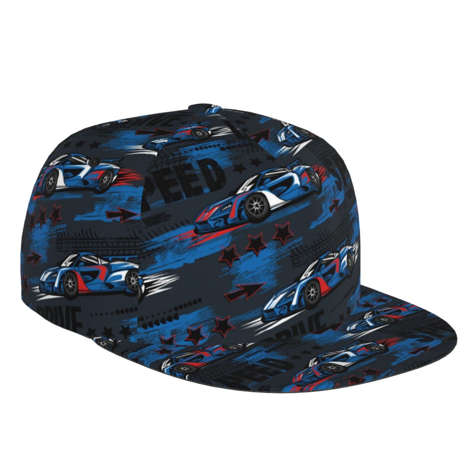 Daiia Blue Sports Car print Flat Bill Hats Flat Brim Trucker Cap ...