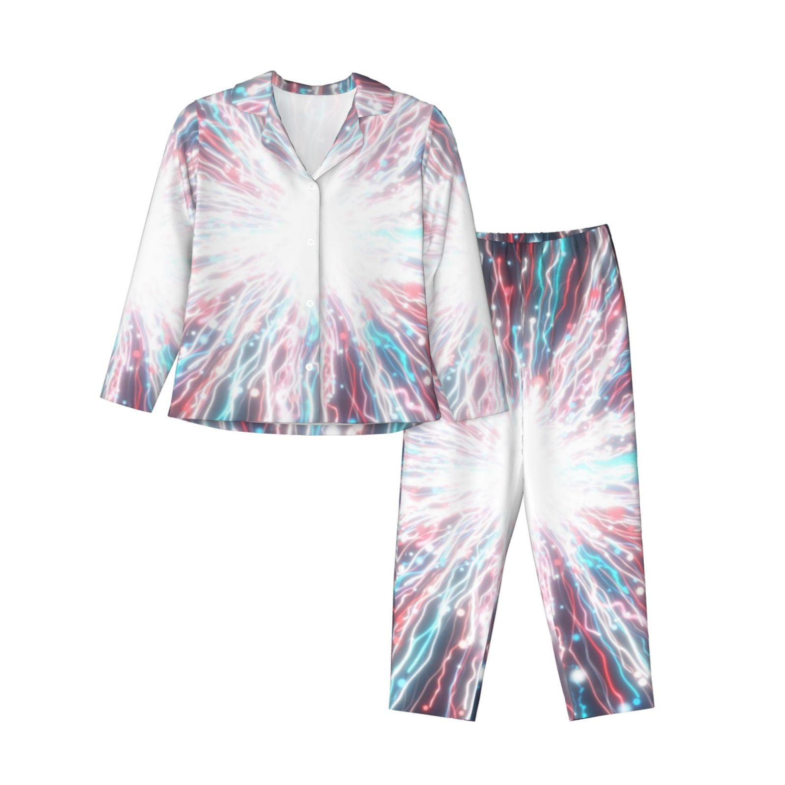 Daiia Blue Swirl Fireworks for Women's Long-Sleeved Pajama Set – Soft ...